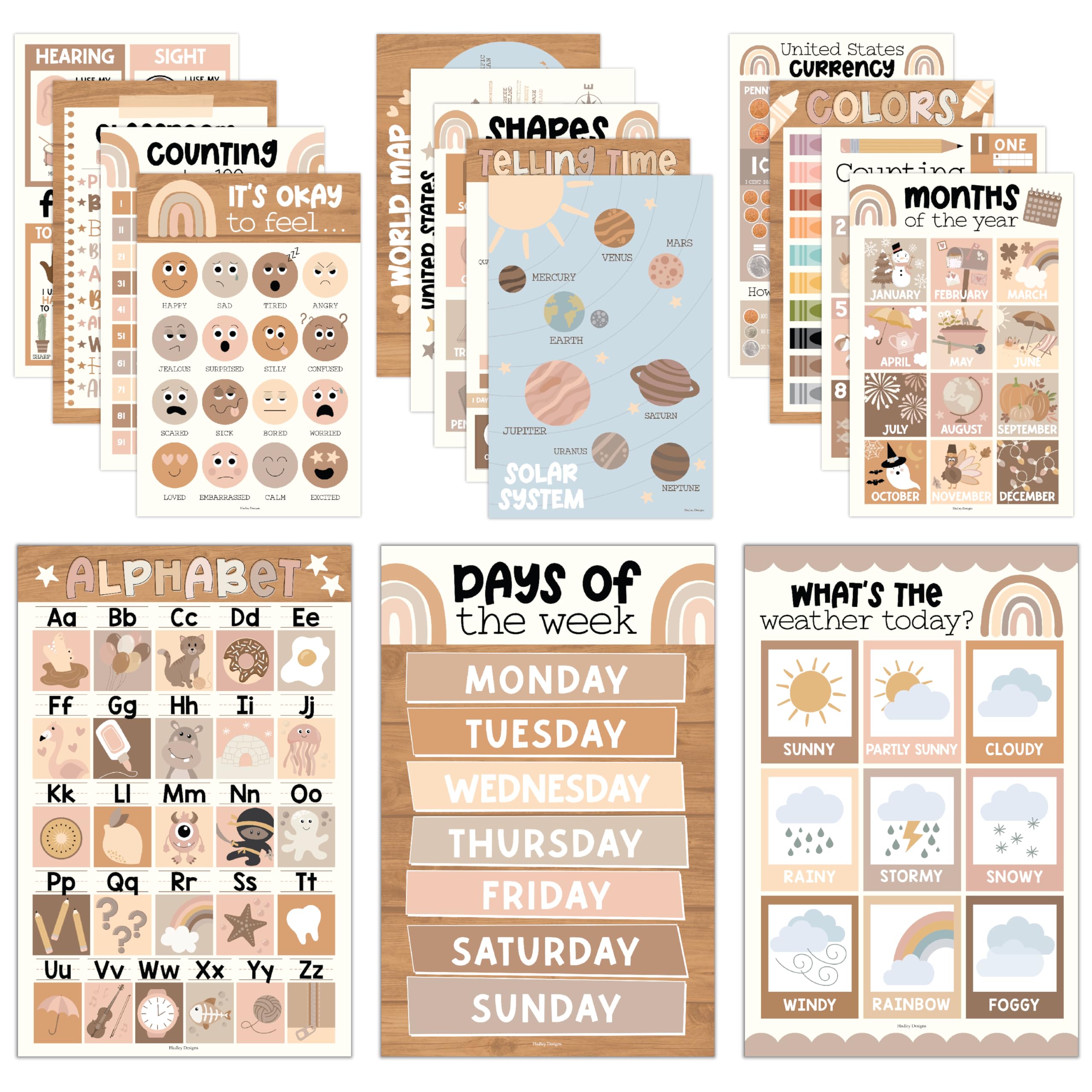Snapklik.com : 16 Boho Preschool Classroom Posters - Educational ...