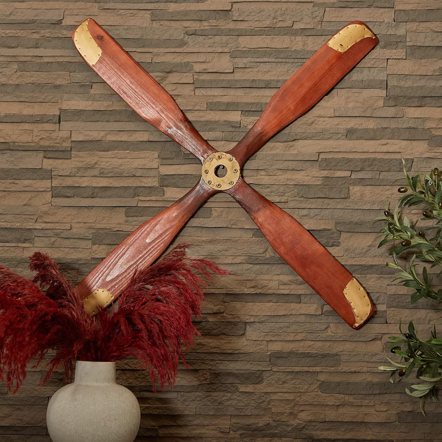 Deco 79 Wood Airplane Propeller 4 Blade Wall Decor with Aviation ...
