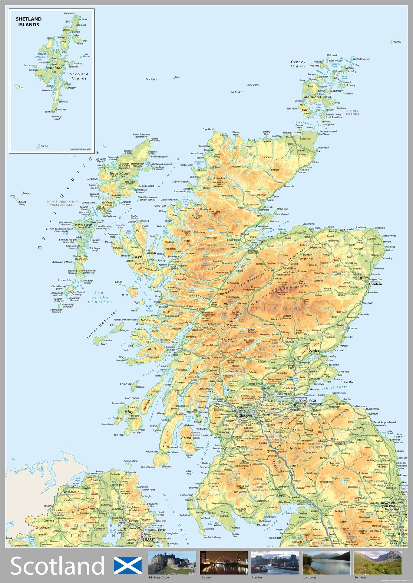 Scotland Road Wall Map Laminted With Postcode, Ferry Routes, Mileage ...