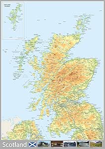 Detailed Physical Map of Scotland - Size 100 x 70 cm - Paper Laminated ...
