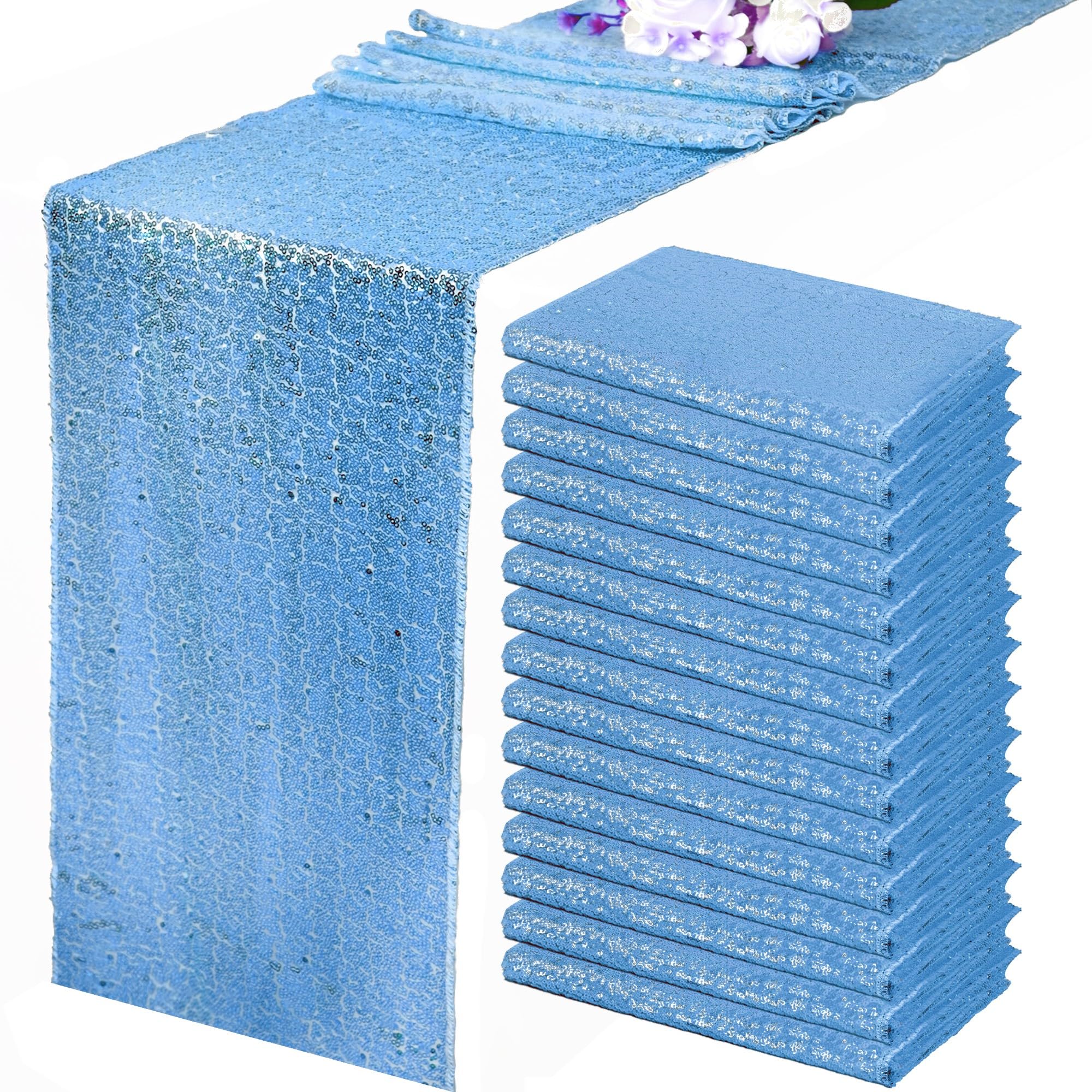 Amazon.com: 15 Pack Baby Blue Table Runner 12" x 72" Sequin Table ...