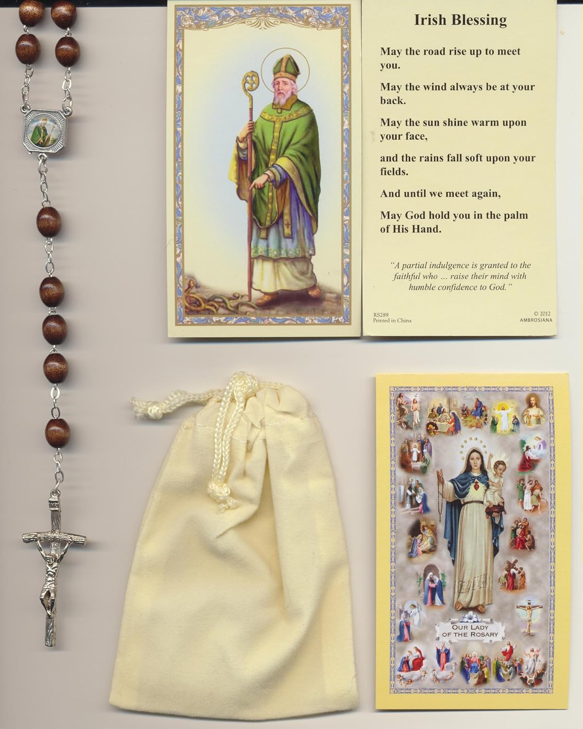 Amazon.com : Saint Patrick Relic Rosary with Two Holy Cards and Velour ...