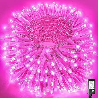 100ft Pink Christmas Lights Outdoor 300 LED Pink String Lights 8 Modes ...