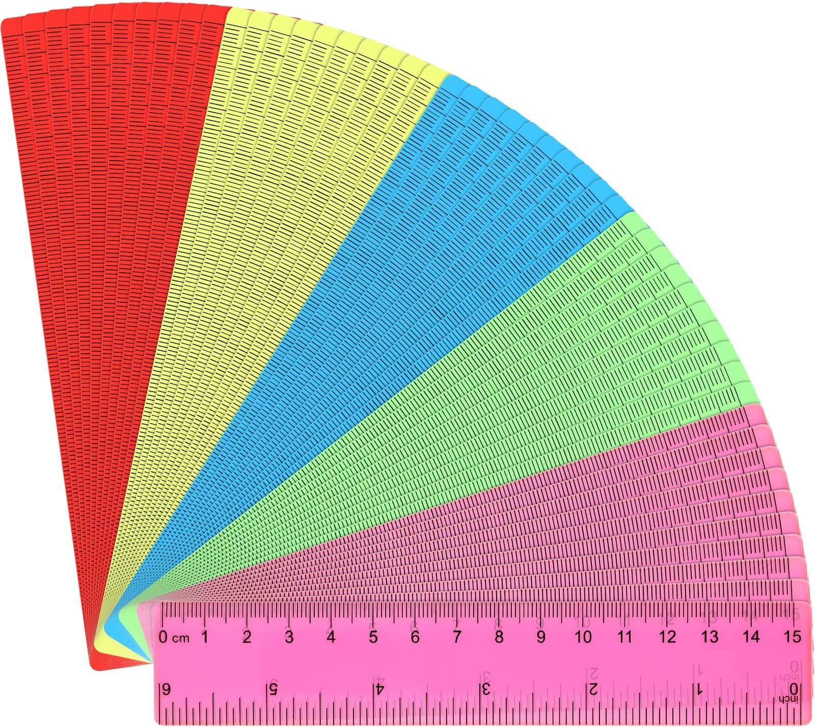 Amazon.com : 50 Pcs 6 Inch Rulers Assorted Colors Clear Plastic Ruler ...