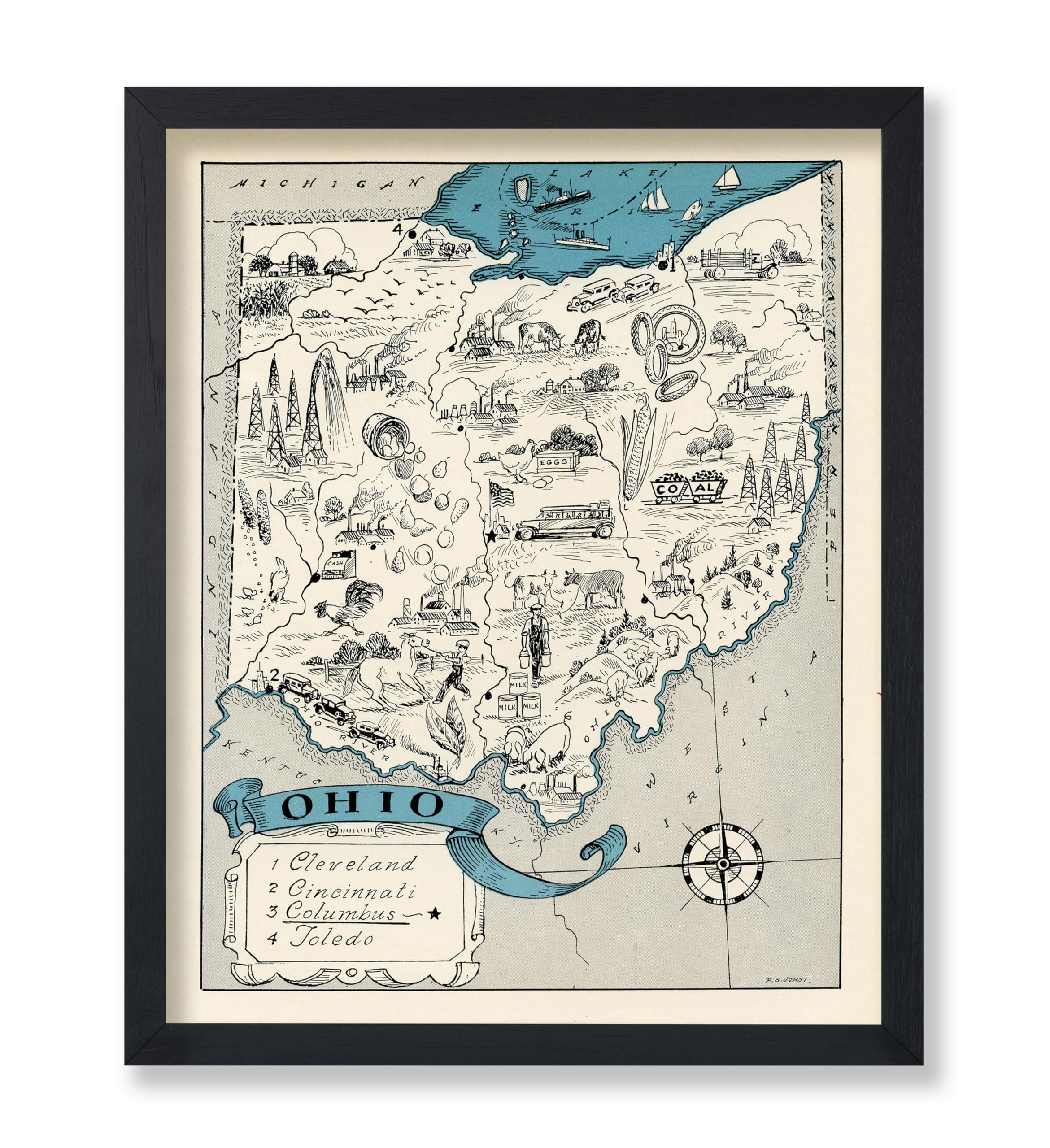 Amazon.com: Poster Master Vintage Map Poster - Retro Ohio Map Print ...