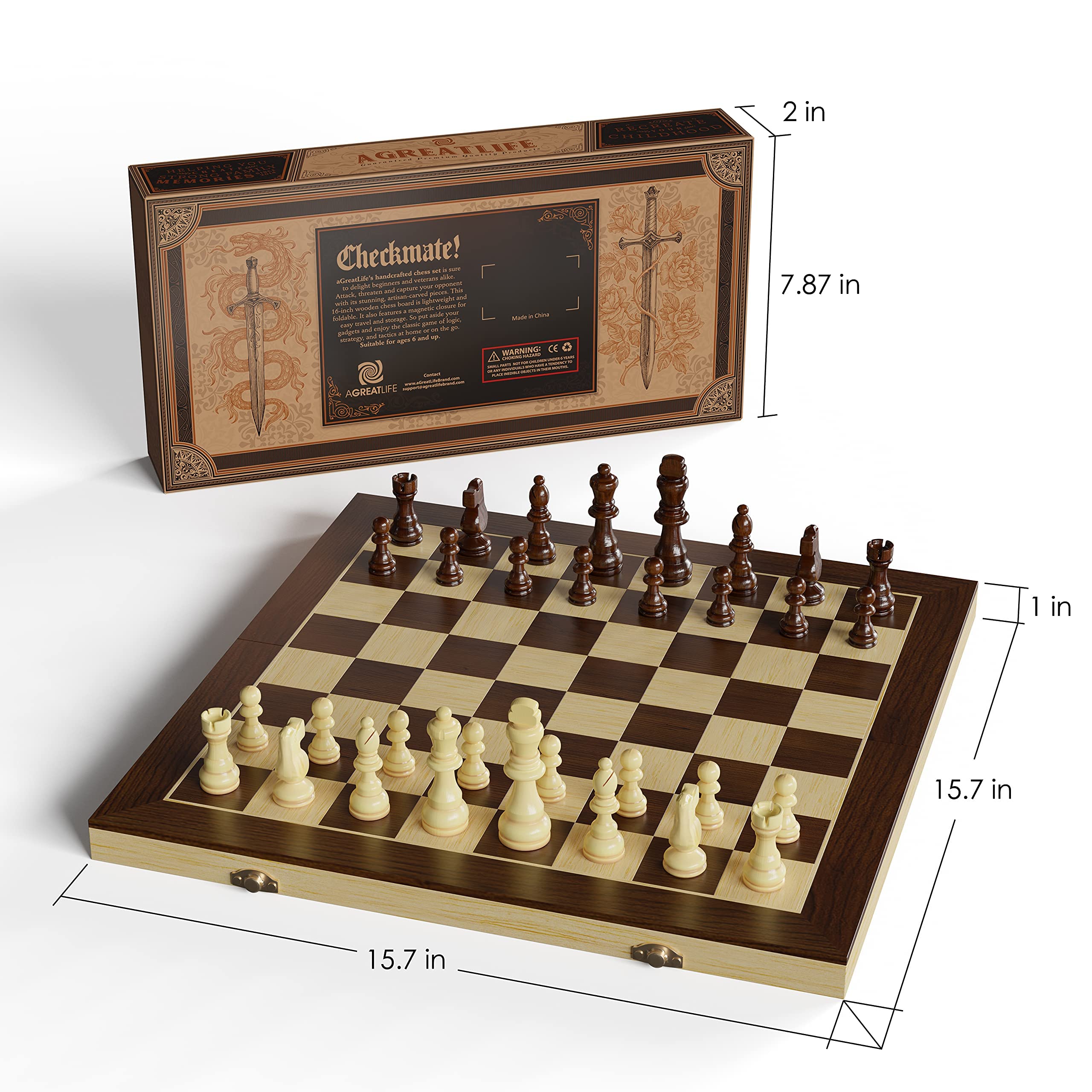 Buy aGreatLife Folding Magnetic Wooden Chess Set - 15" X 15 ...
