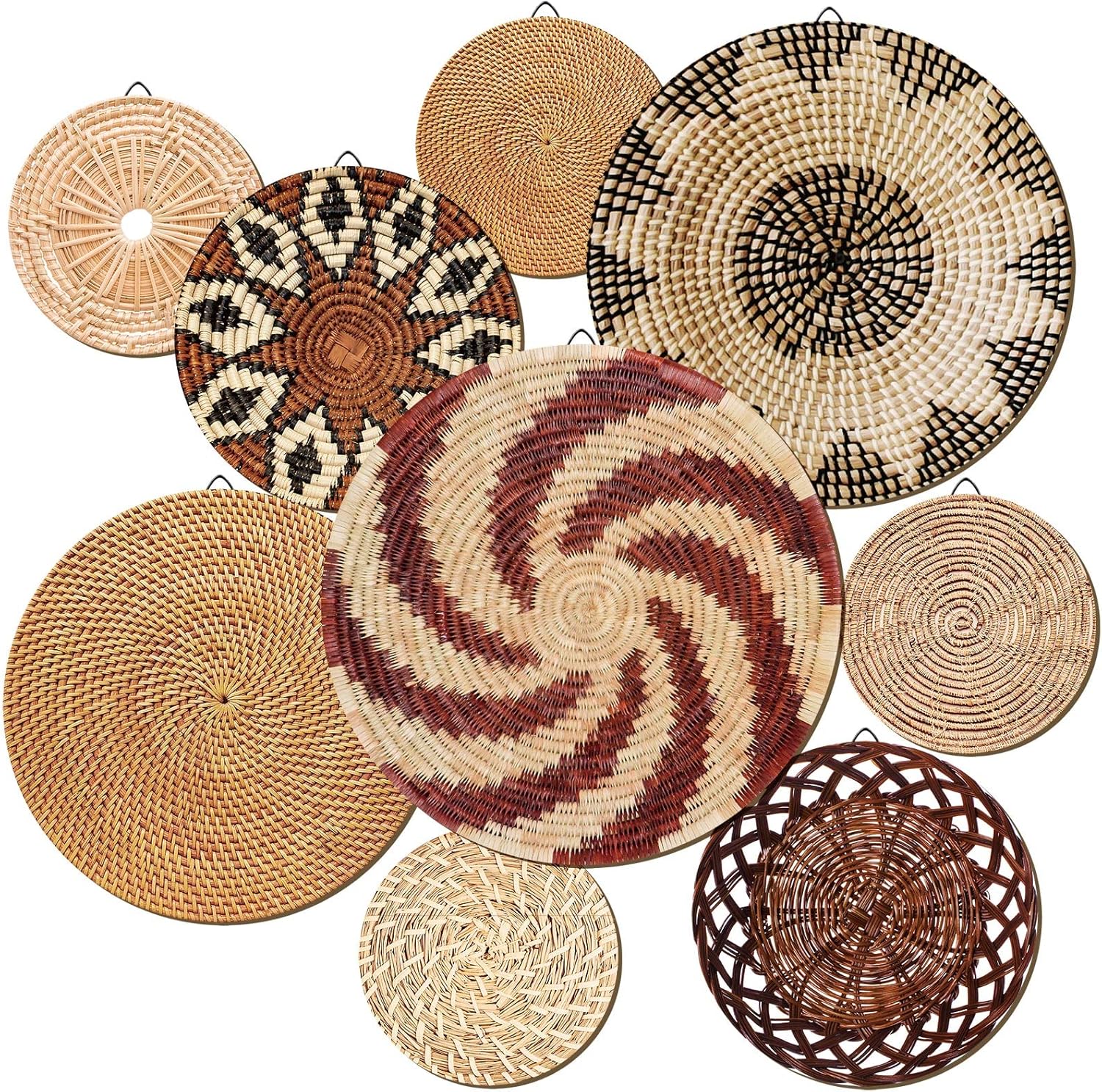 Amazon.com: Geetery 9 Pcs Boho Hanging Wall Basket Wooden Basket Print ...