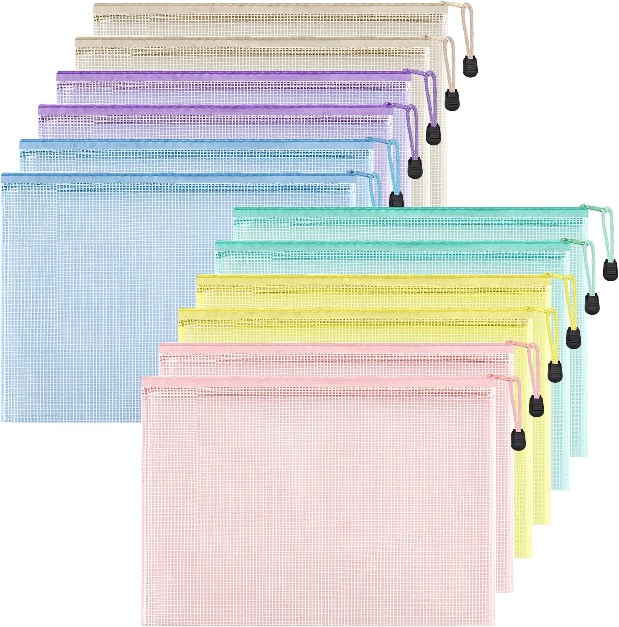 HEETA Zip Folders A4,12Pack Sturdy Plastic Zip Wallets Waterproof Mesh ...