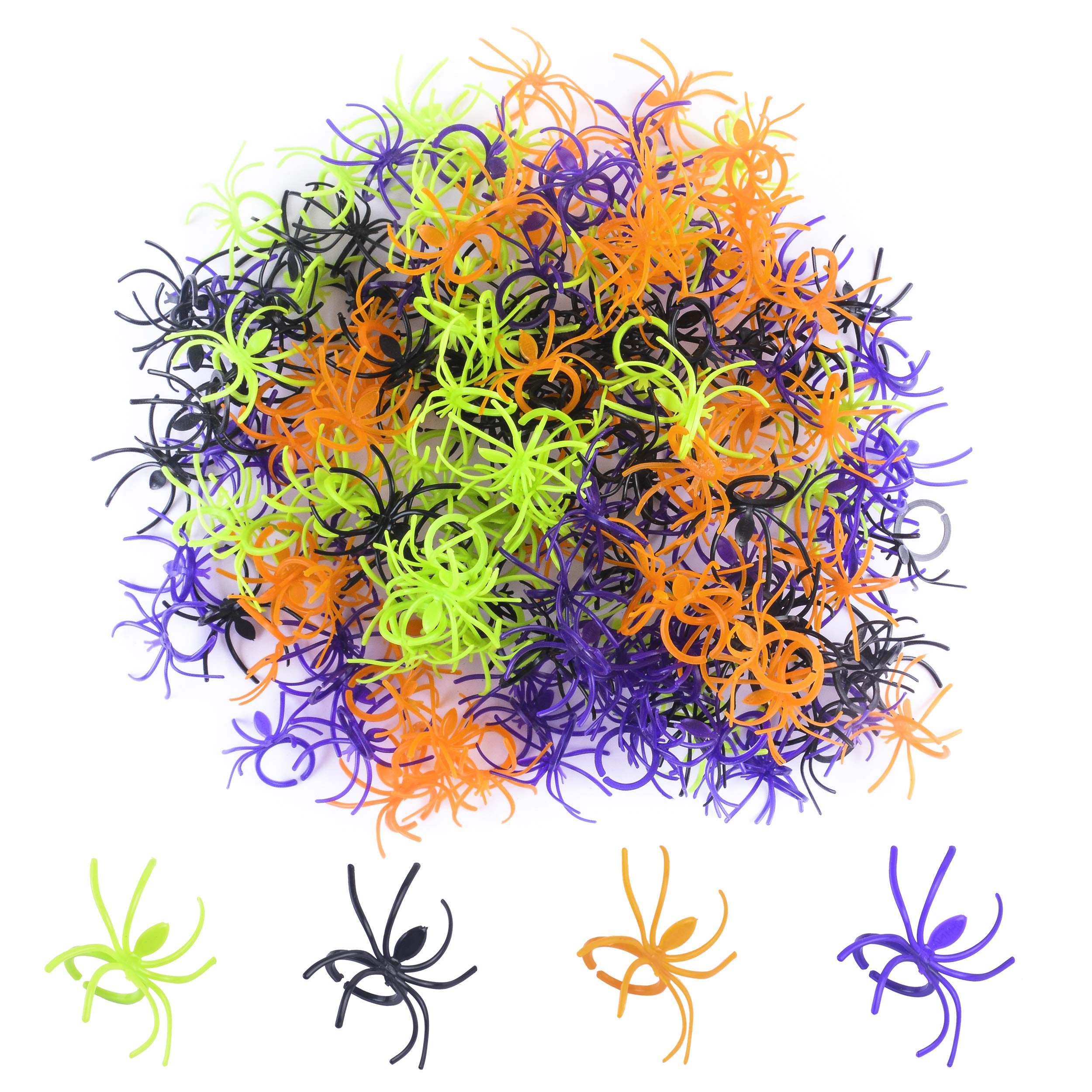 Amazon.com: Tanlee 300 Pieces Halloween Plastic Spider Ring Stretch ...