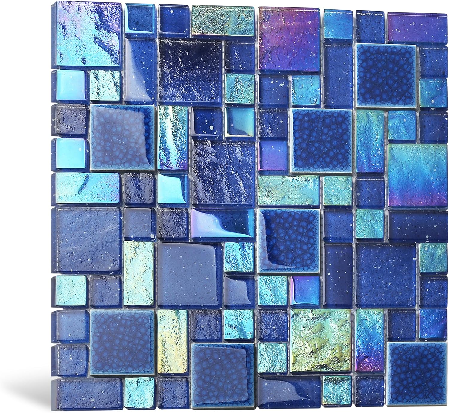 Blujellyfish Blue Glass Mosaic Tiles Iridescent French Pattern Cobalt ...