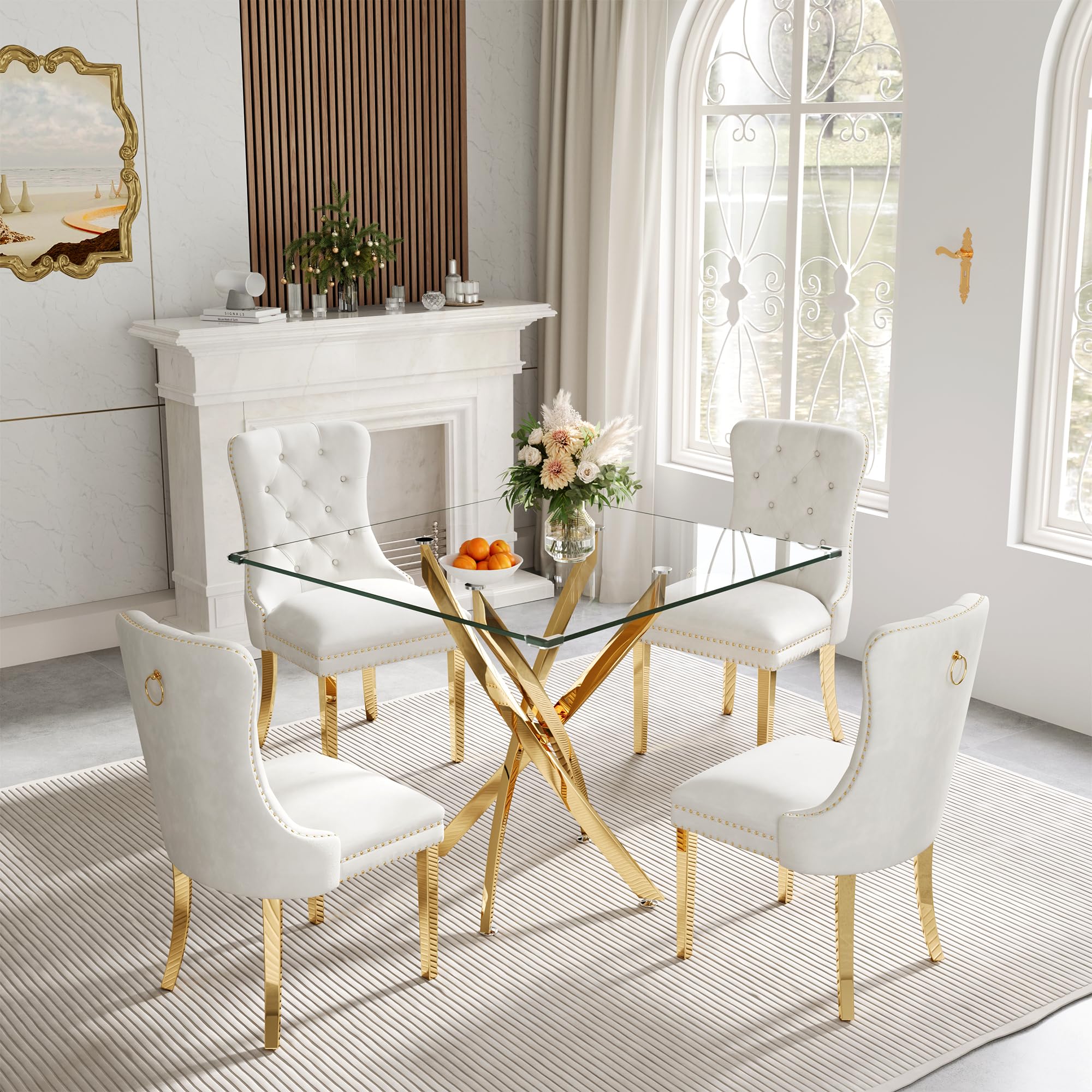 Amazon.com - 36" Square Glass Dining Table Set for 4, 5-Piece Modern ...