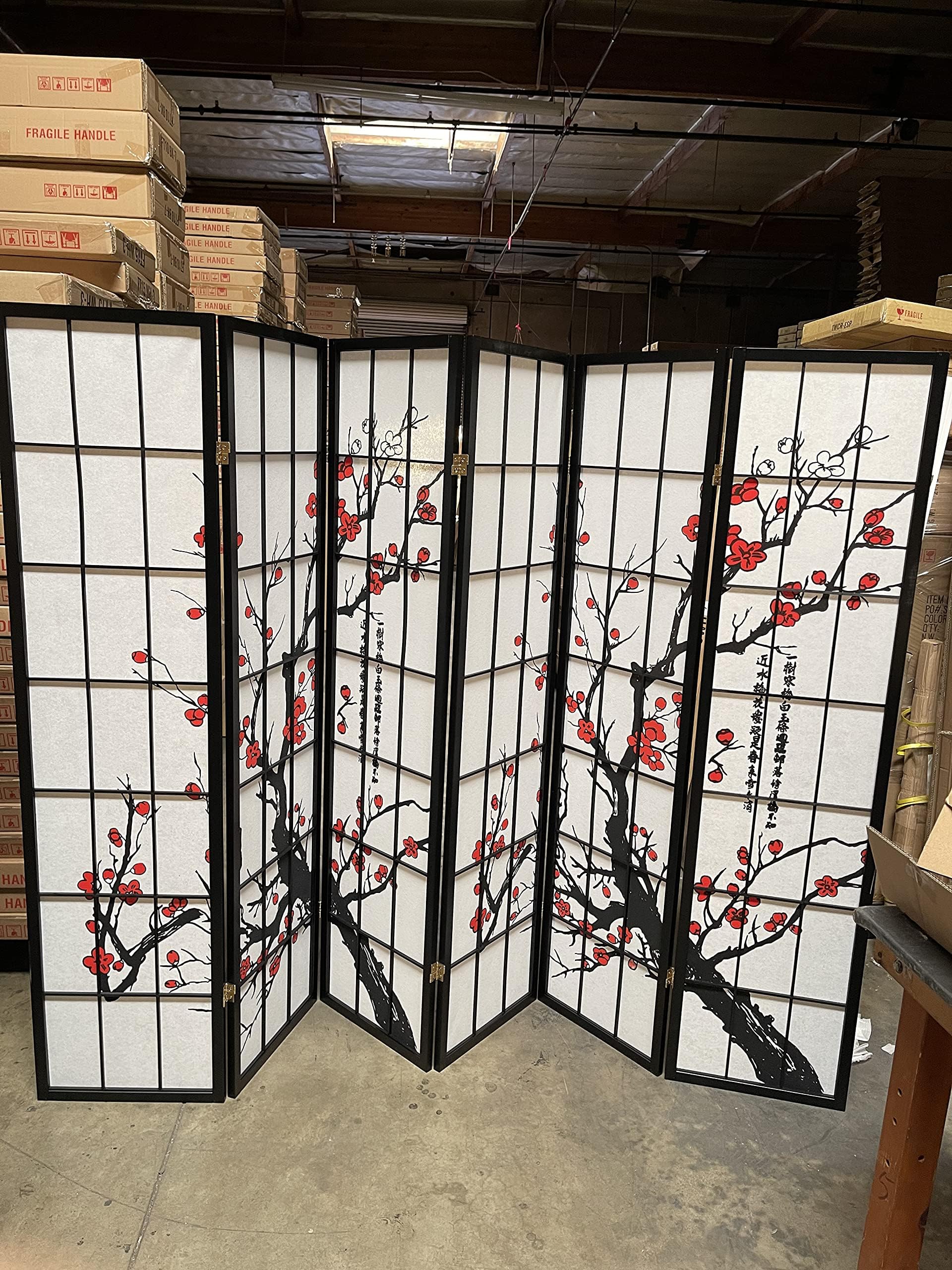 Amazon.com: SQUARE FURNITURE Screen 8 Panel Black Plum Blossom Design ...