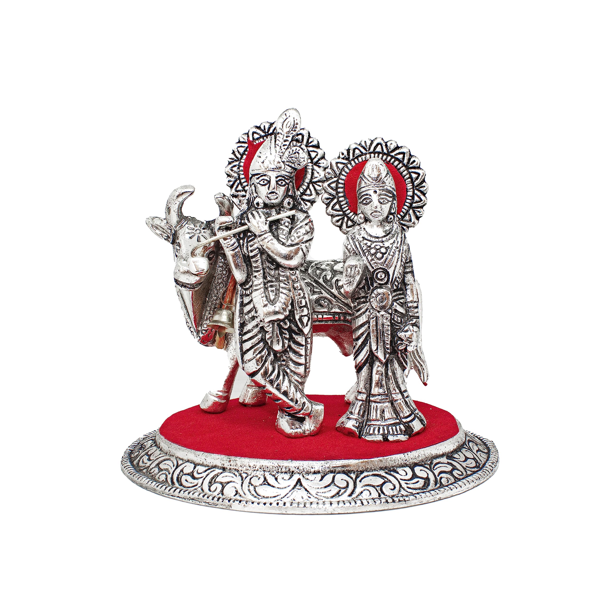 Buy Swaha Radha Krishna Cow | Silver Color God Idol with Cow for Pooja ...