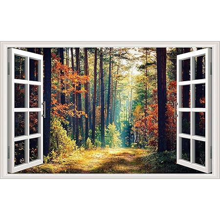 Amazon.com: DNVEN Faux Window Wall Decals Peaceful Lake Big Trees Clean ...