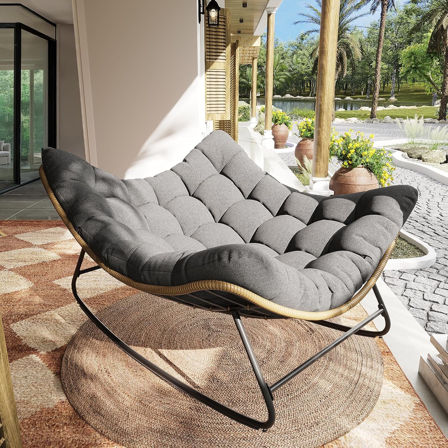 Amazon.com: VONZOY Outdoor Rocking Chair, Indoor Papasan Chair ...