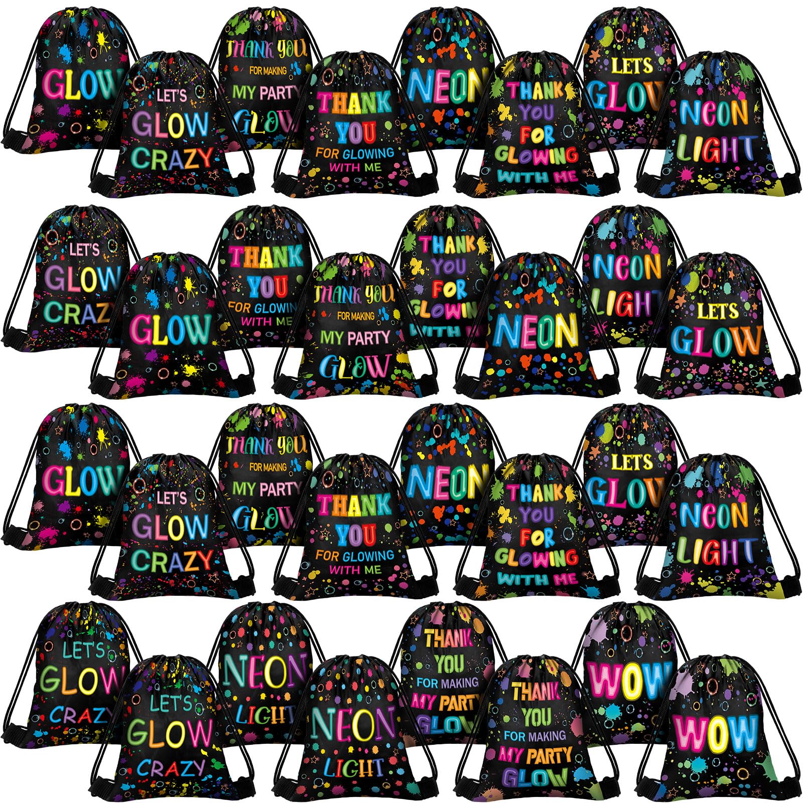 Amazon.com: 32 Pack Neon Party Favor Bags Light Up Party Drawstring ...