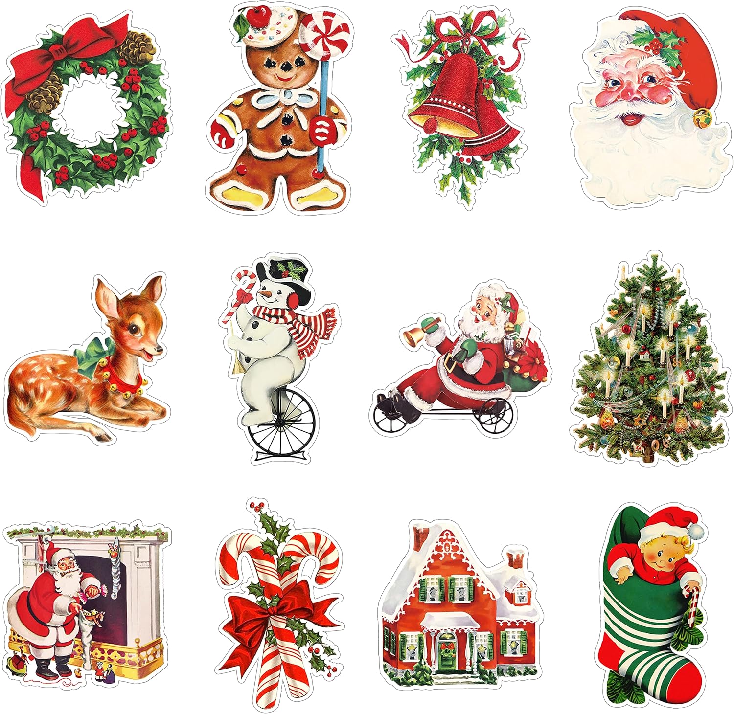 K1tpde 12PCS Vintage Cutouts, Santa Claus & Snowman, Large Size, Retro ...
