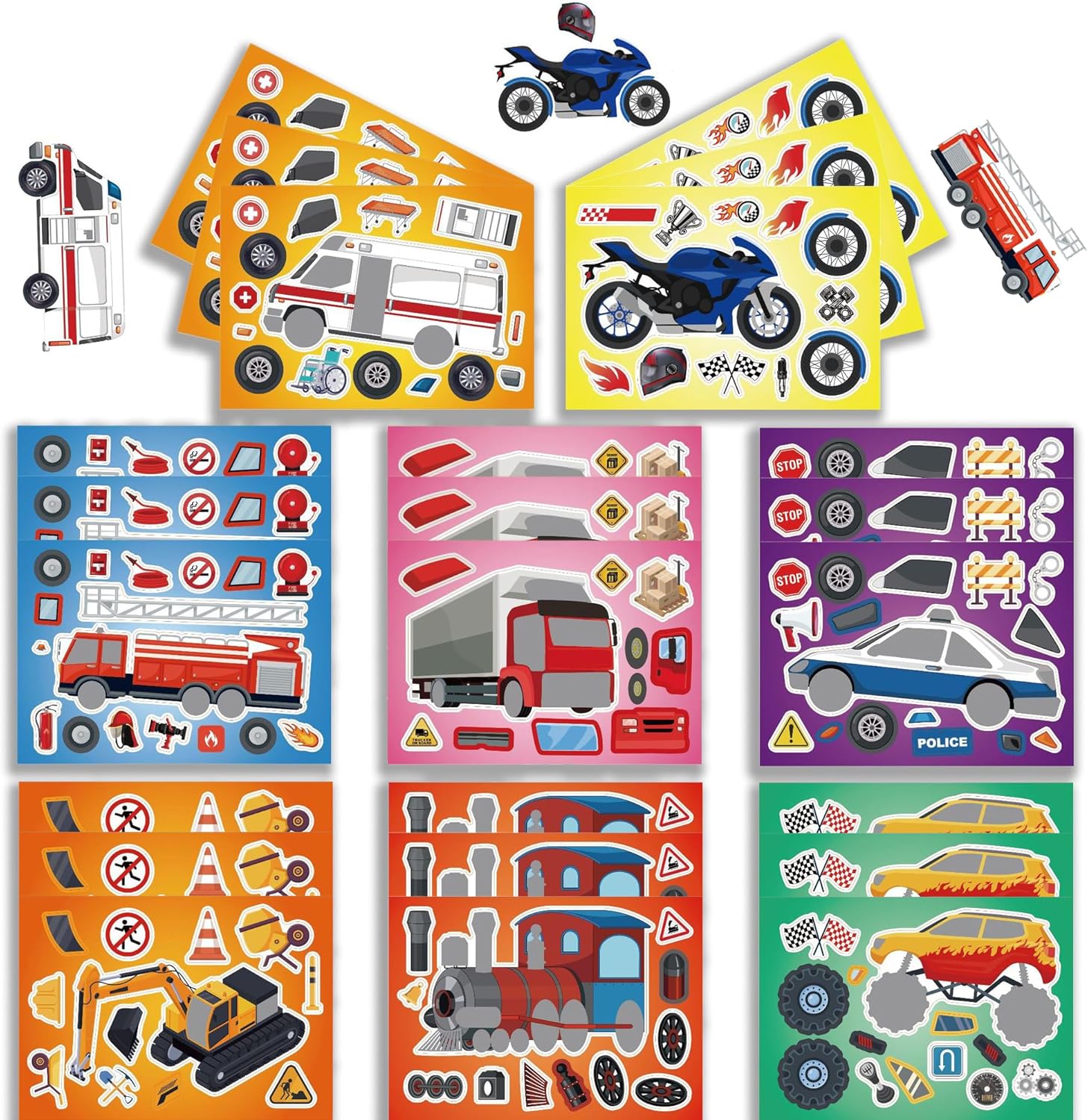 24 hojas de calcomanías de transporte para niños, lindas calcomanías de ...