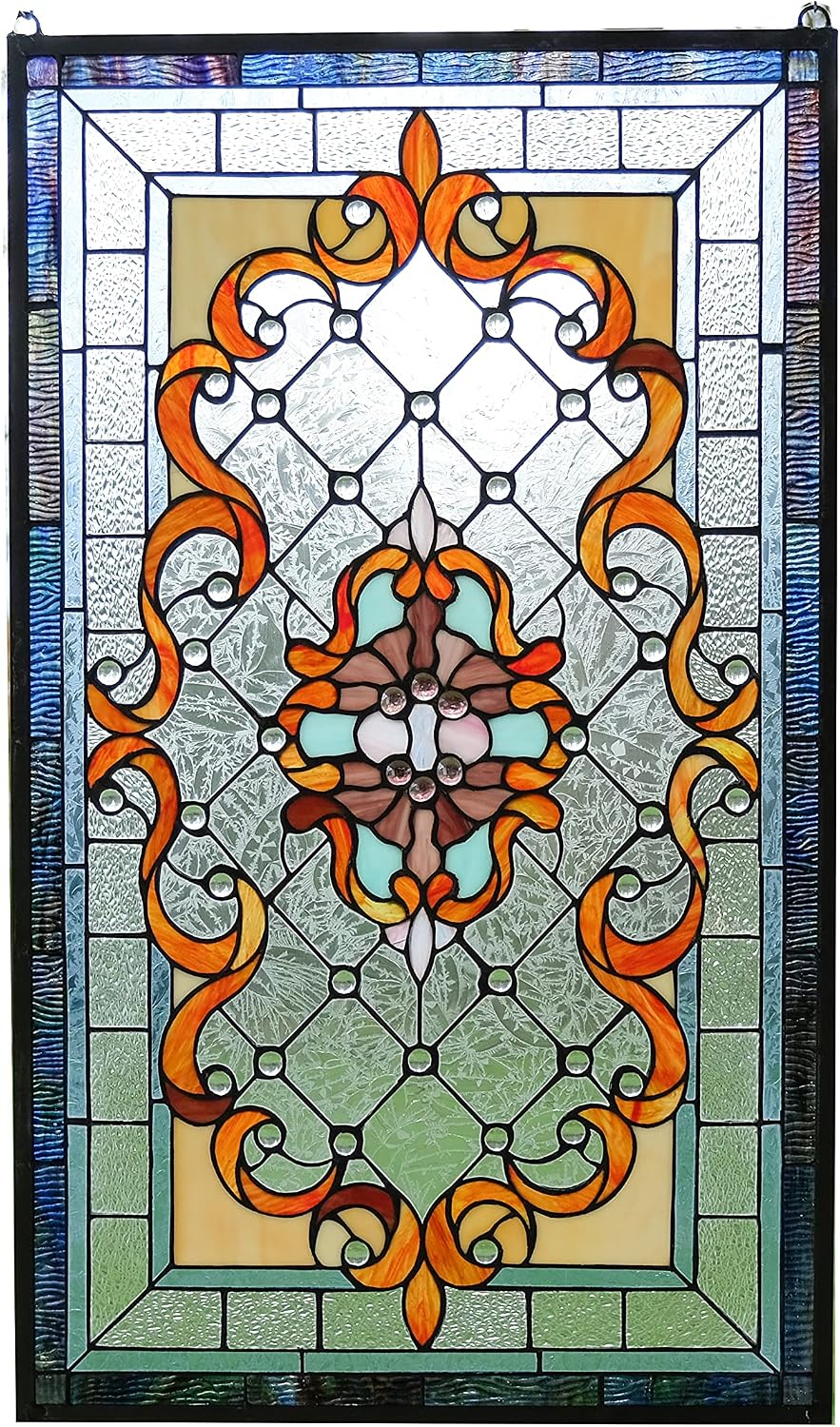 Amazon.com: 20.25" x 34" Large Jeweled Stained Glass Window Panel ...