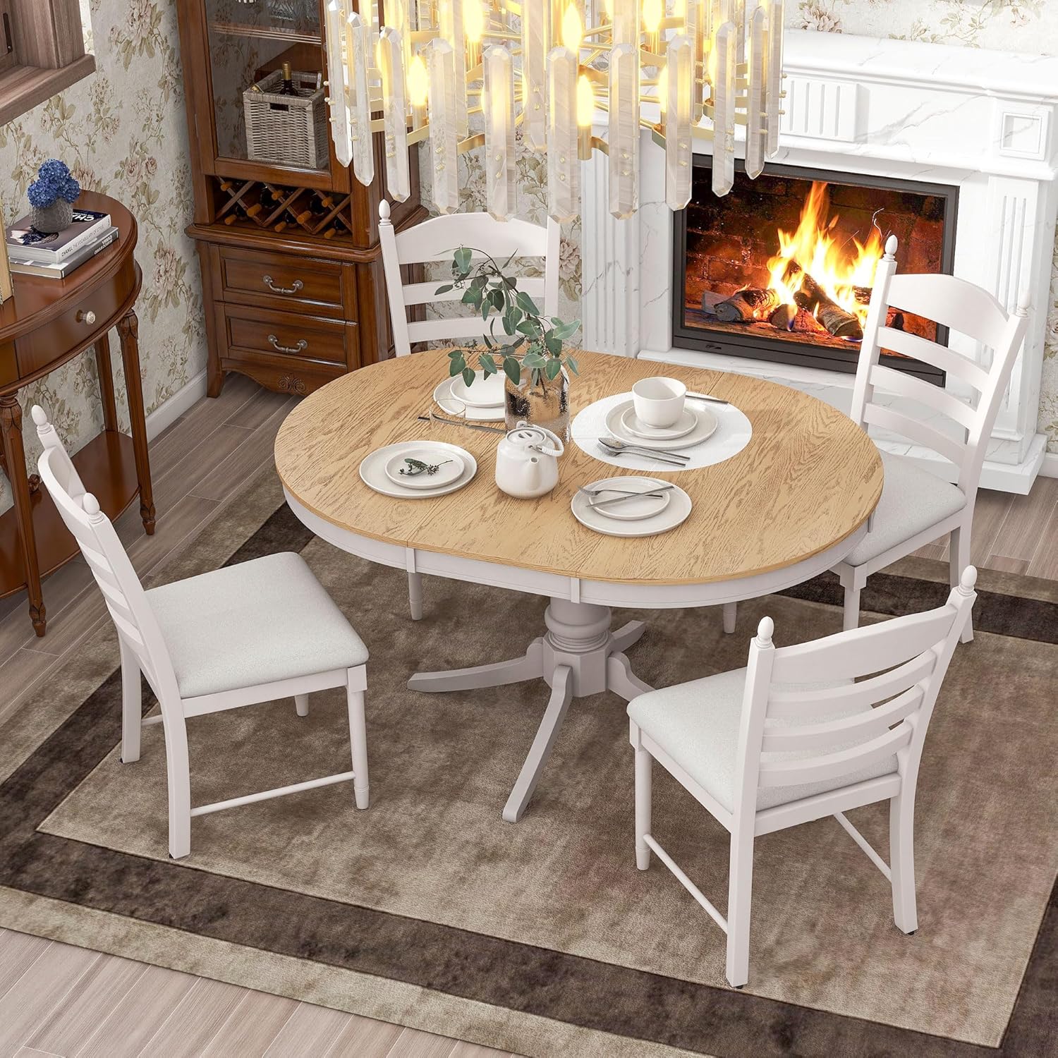 Amazon.com - Bellemave 5-Piece Extendable Round Dining Table Set for 4 ...