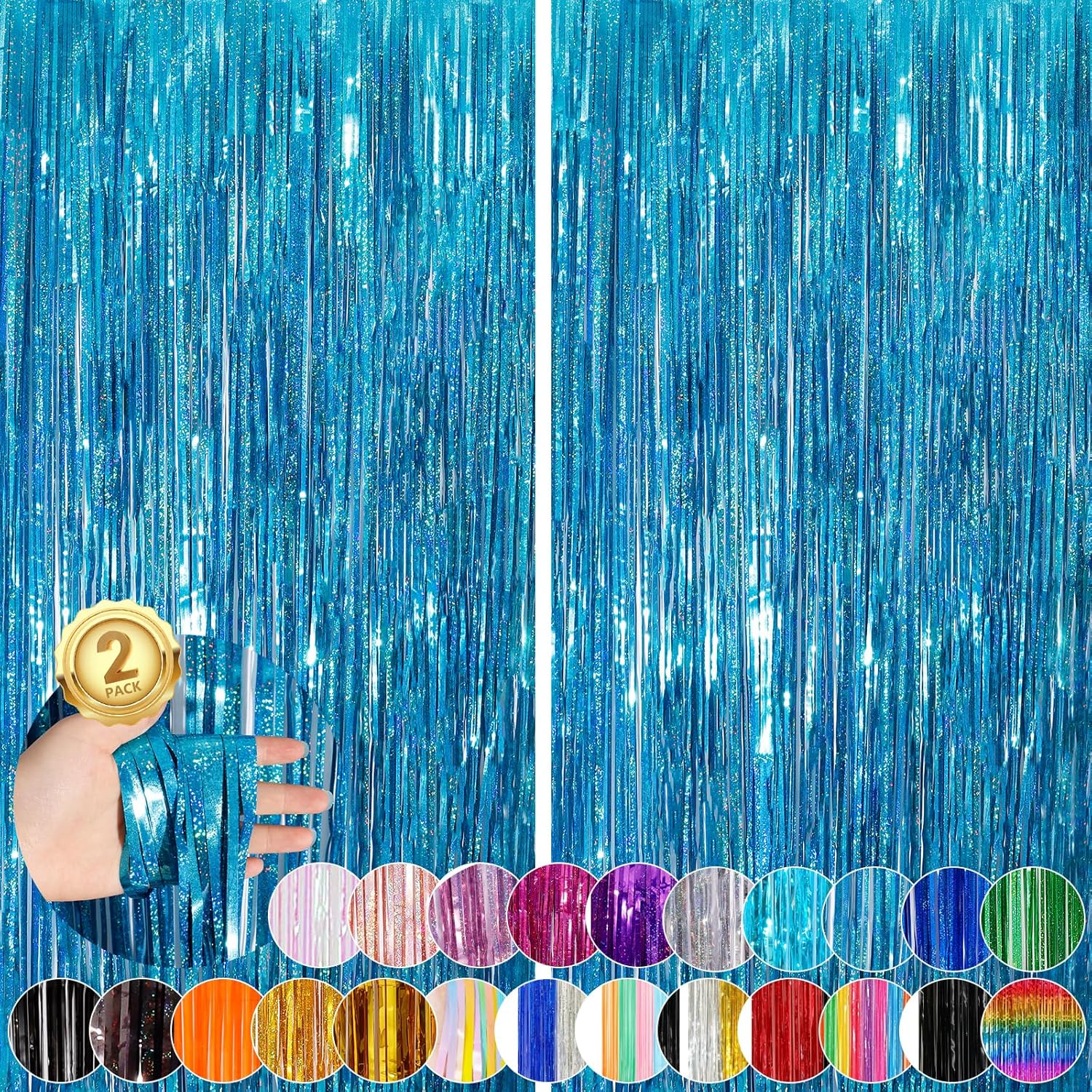 Amazon.com: 2Pack 3.3x8.3Ft Blue Foil Fringe Streamers Curtain Metallic ...