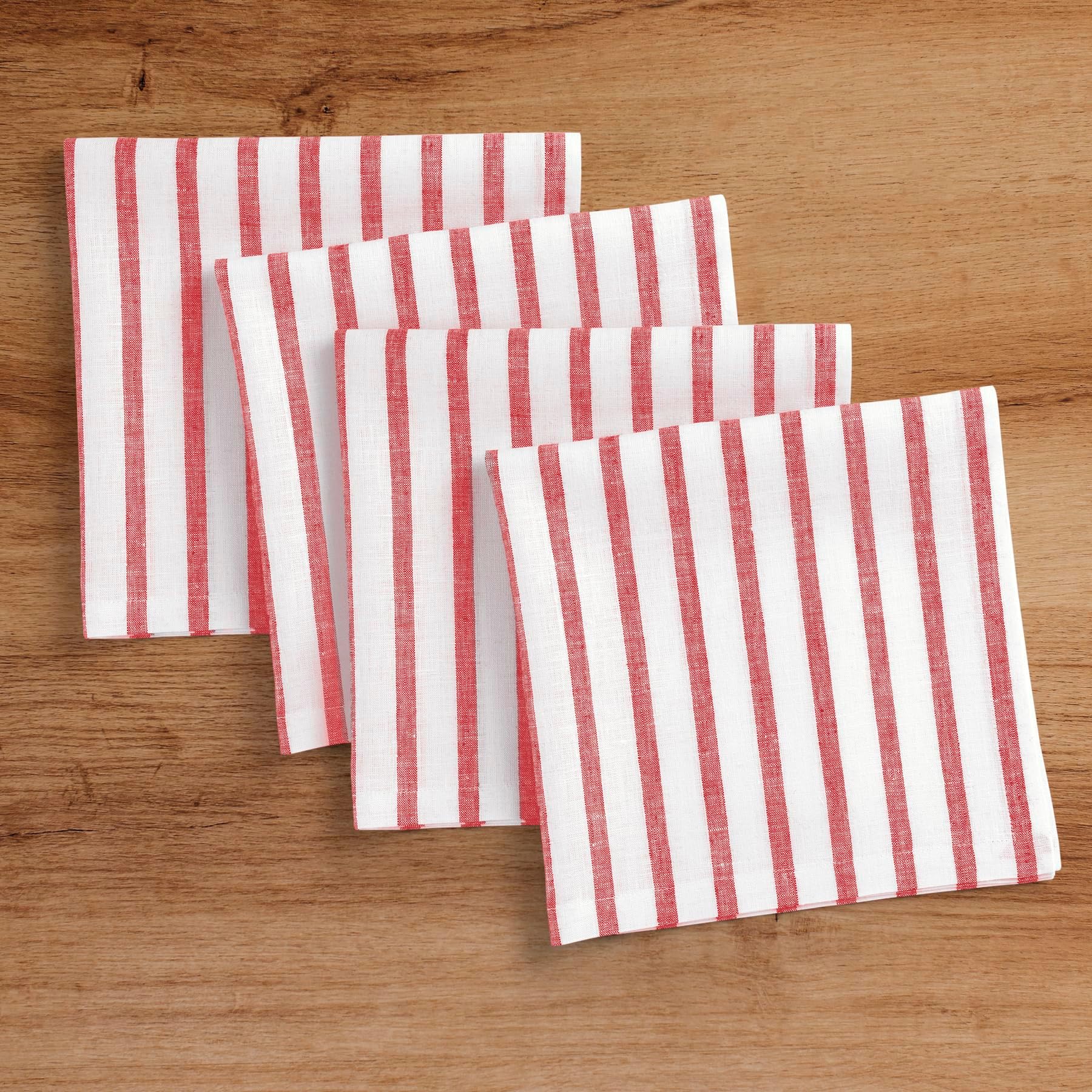 Amazon.com: Red and White Ticking Stripe Woven Cotton Fabric Napkins 18 ...