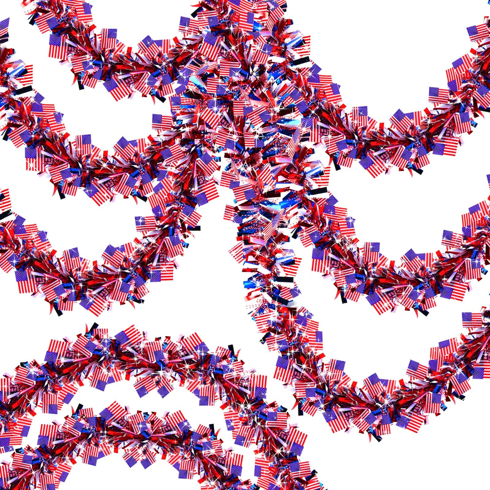 Amazon.com: 8 Pack Patriotic Star Banner Garland - Glitter Red White ...
