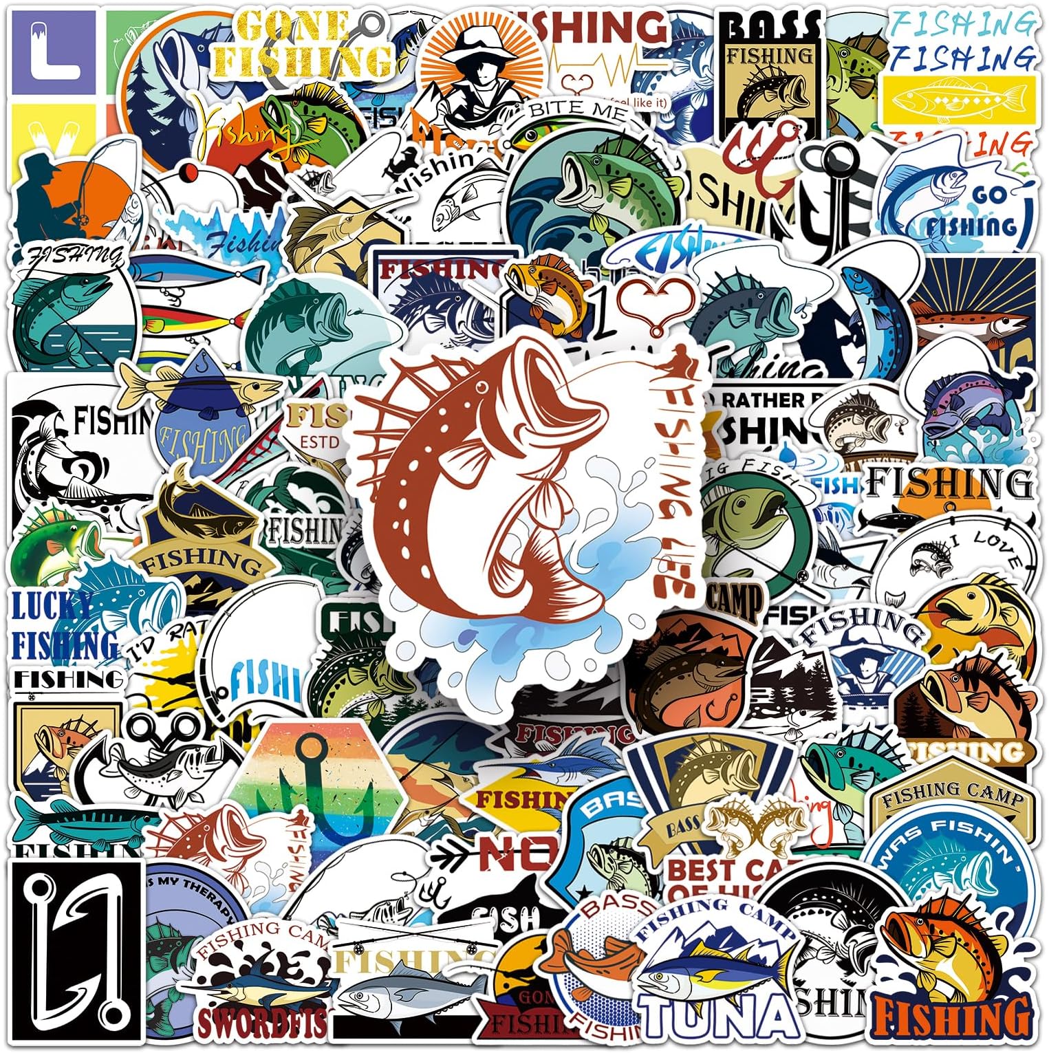 Amazon.com: 50Pcs Funny Fishing Rod Decals Grouper Bass Trout Sailfish ...