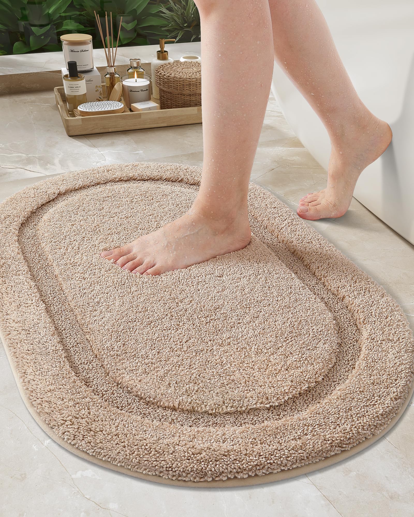 Amazon.com: Color&Geometry Khaki Bathroom Rugs, Non Slip, Absorbent ...