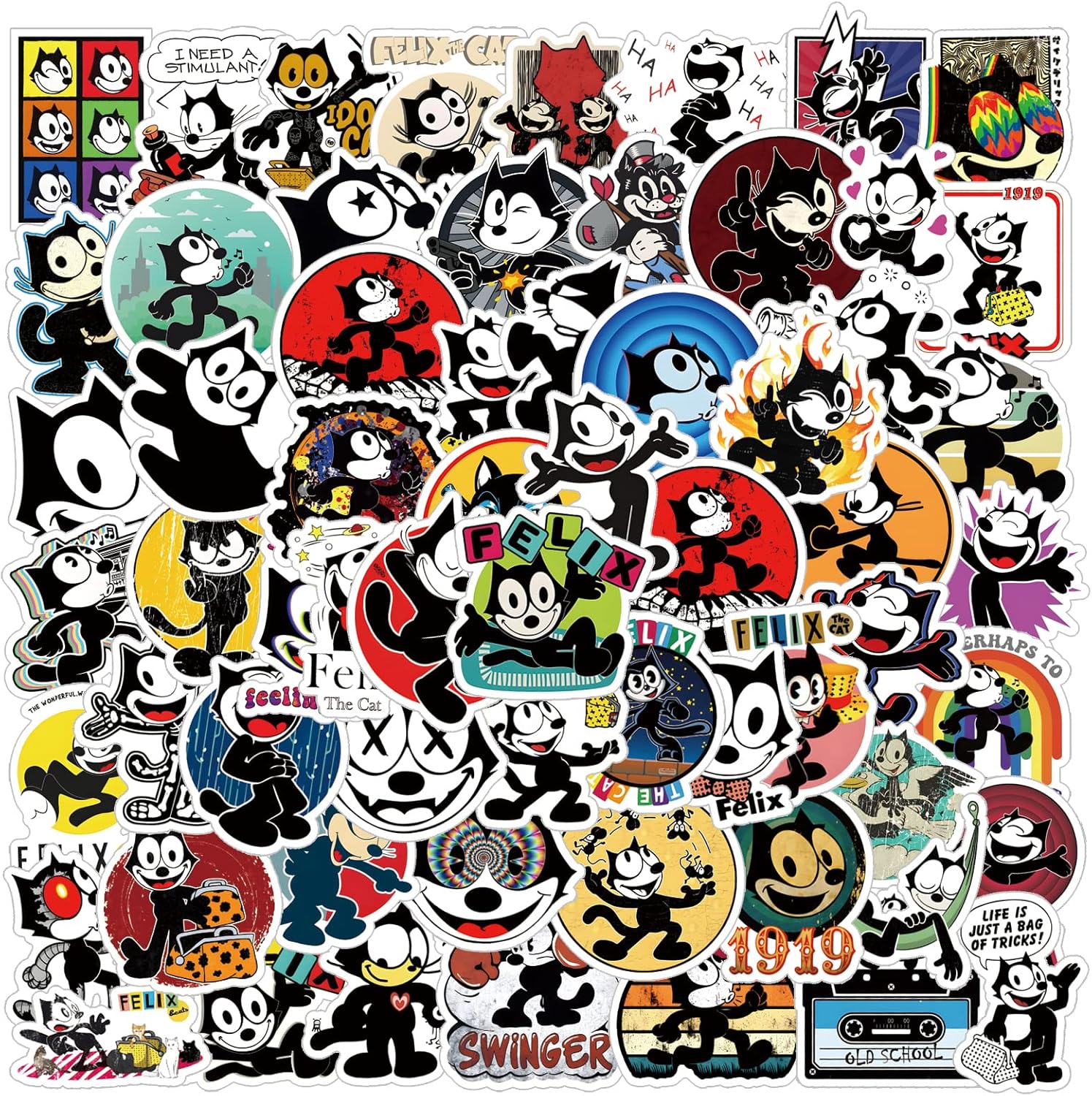 Amazon.com: 62Pcs Felix The Cat Stickers Pack, Cute Cartoon Game Vinyl ...