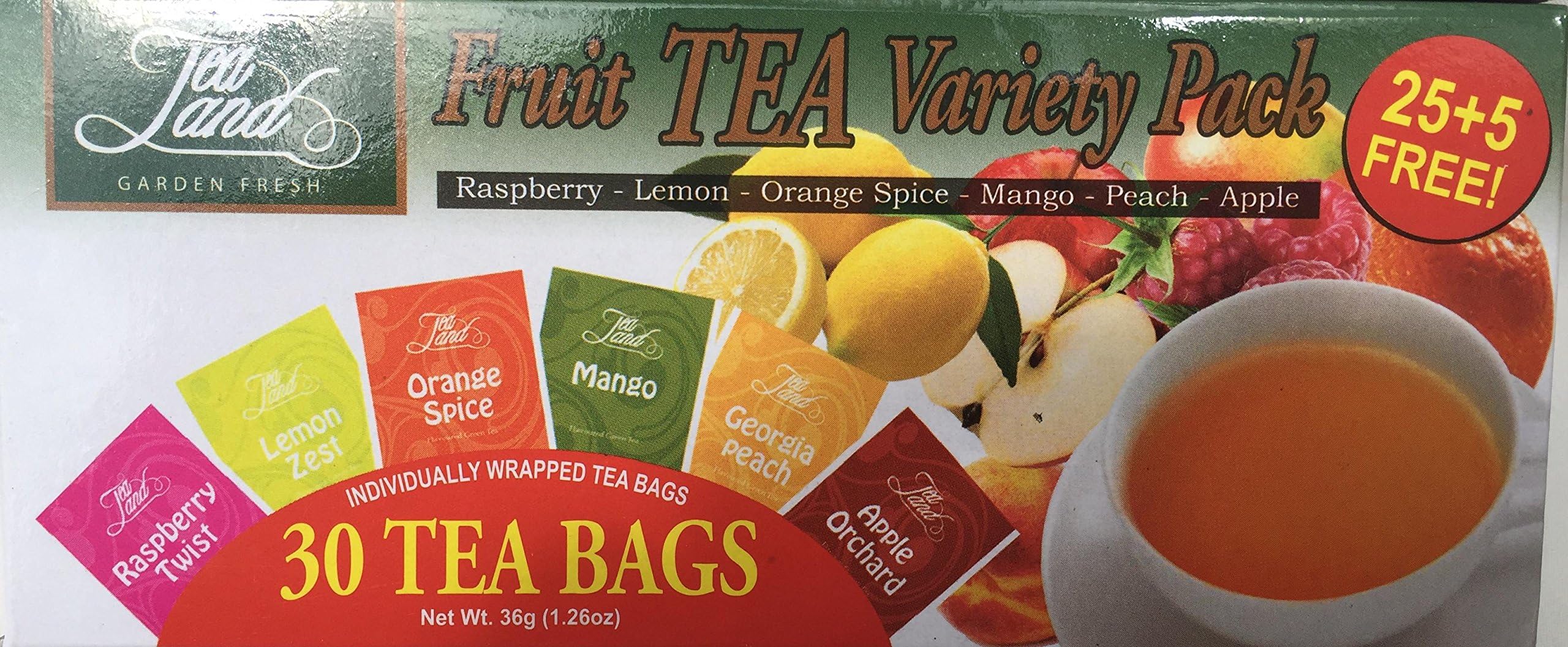 Amazon.com : Tea Land Garden Fresh Fruit Green Tea Variety Pack (30 tea ...