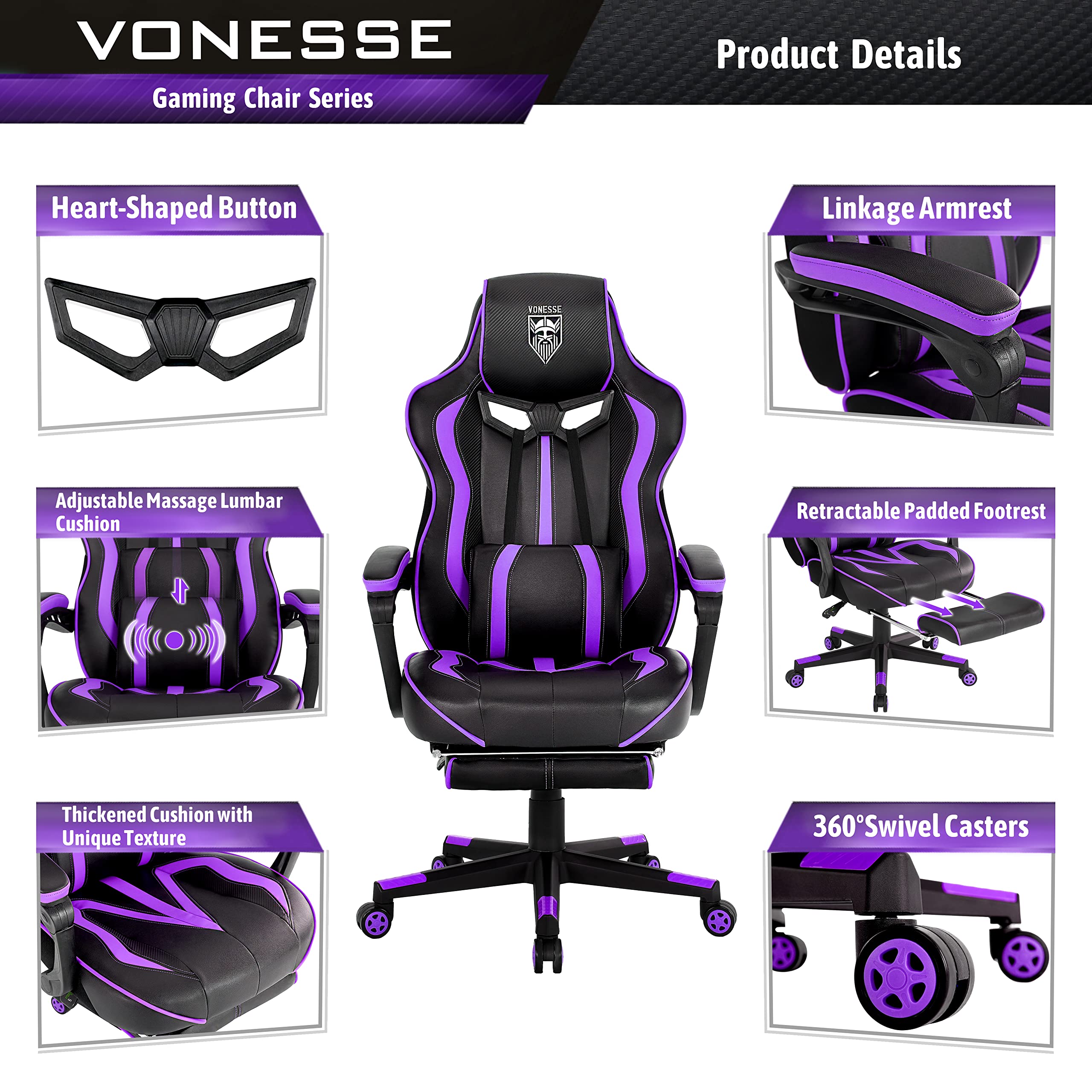 Vonesse Purple Gaming Chair w...B09M6W5FLN | Encarguelo.com