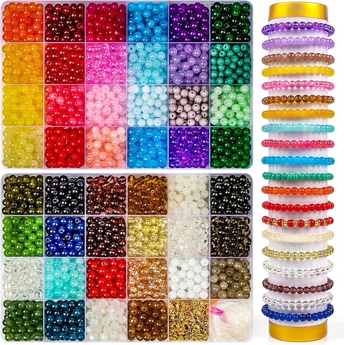 Amazon.com: XSEINO 2500 Pieces 6mm Round Glass Beads for Jewelry Making ...