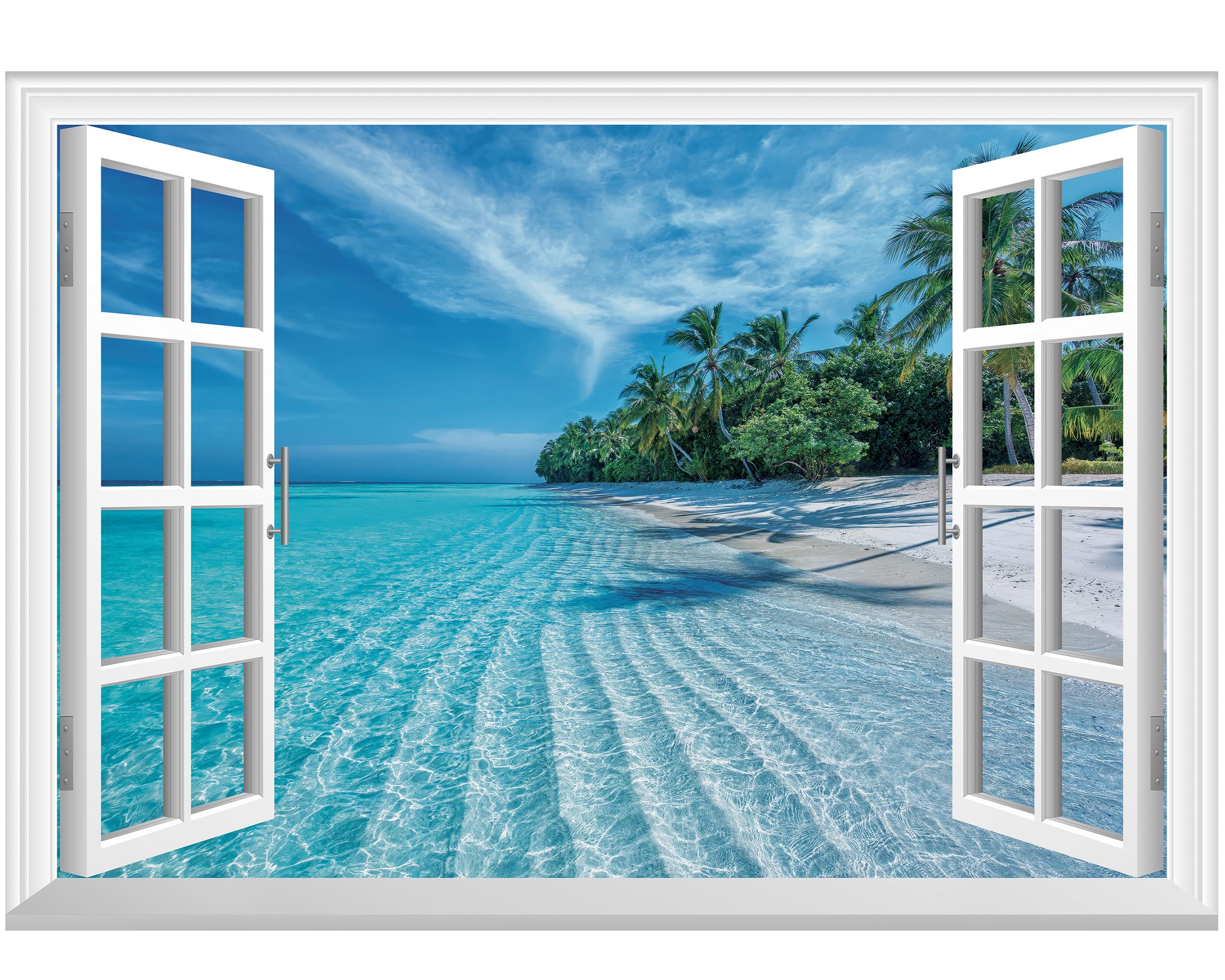 Amazon.com: FLFK Fake Window Wall Decal - Summer Beach Faux Window Wall ...