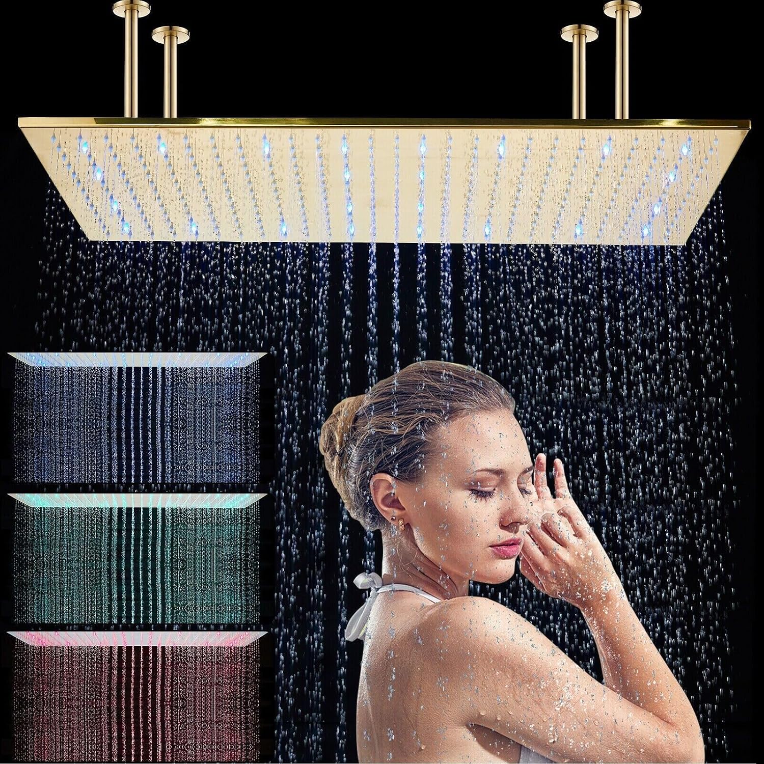 Zovajonia 16x32 inch LED Bathroom Shower Head Rainfall Square Stainless ...