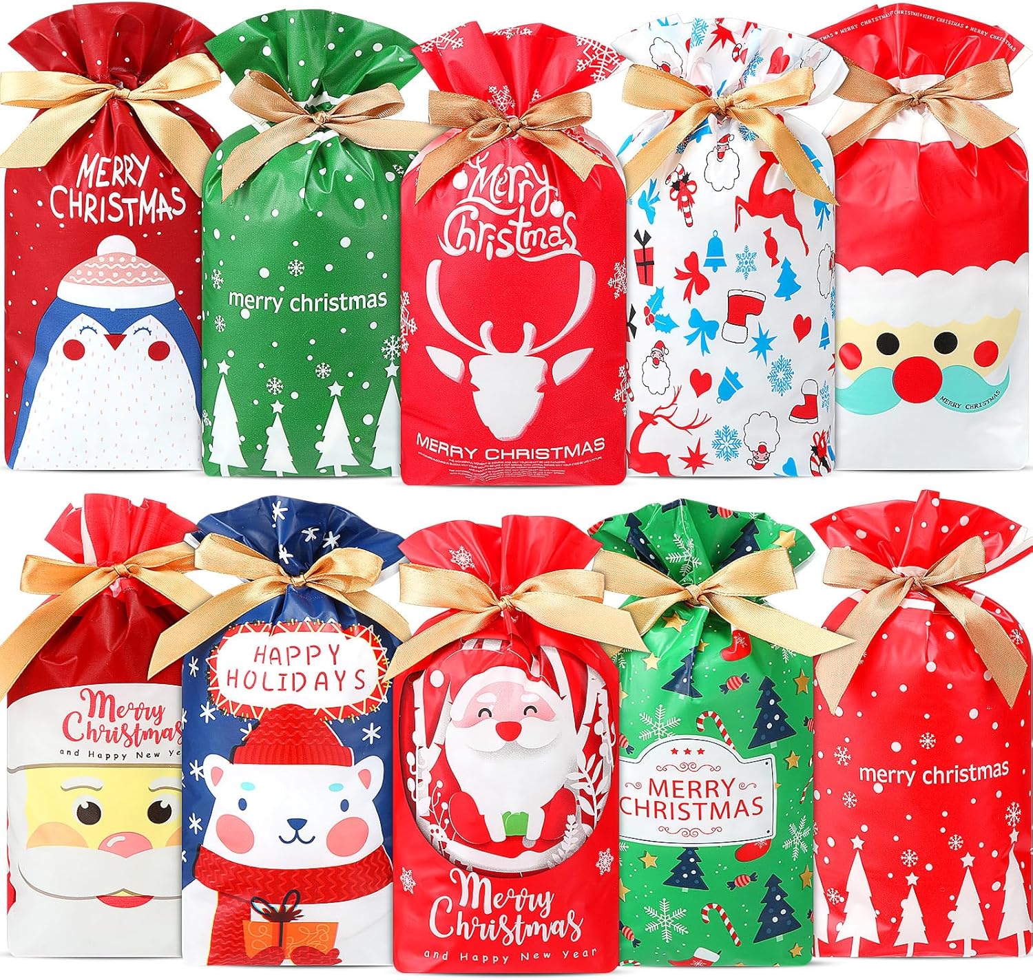 Amazon.com: Seajan 200 Pcs Christmas Candy Treat Bags Christmas Plastic ...