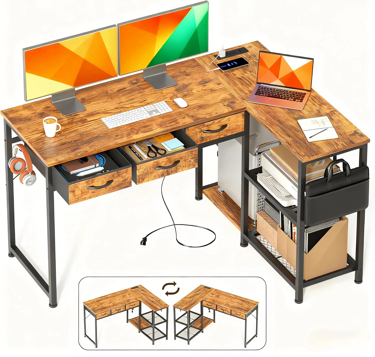 Amazon.com: Gizoon Corner Computer Desk, 53 Inch L Shaped Office Desk ...