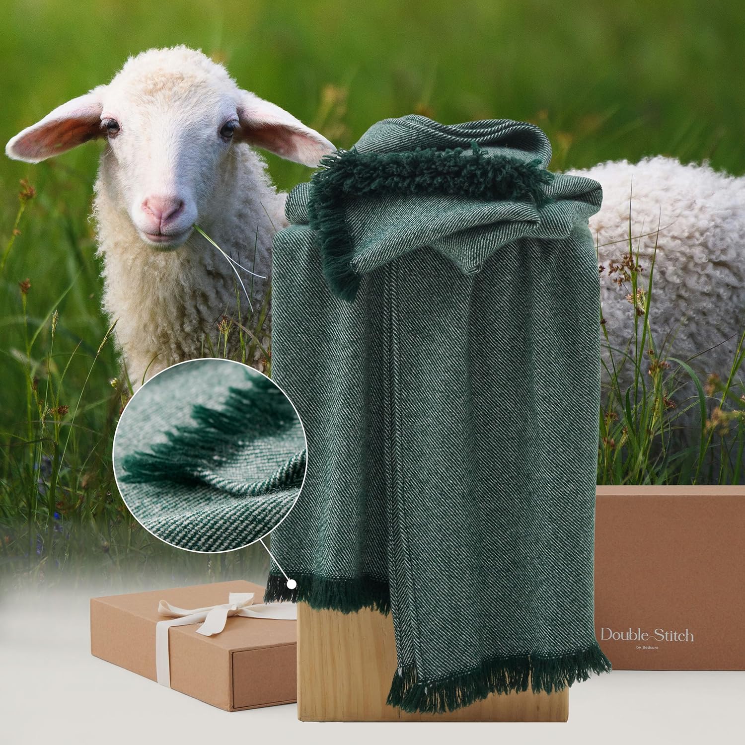 Amazon.com: Double Stitch Cashmere Wool Blanket - Ultra-Soft and ...