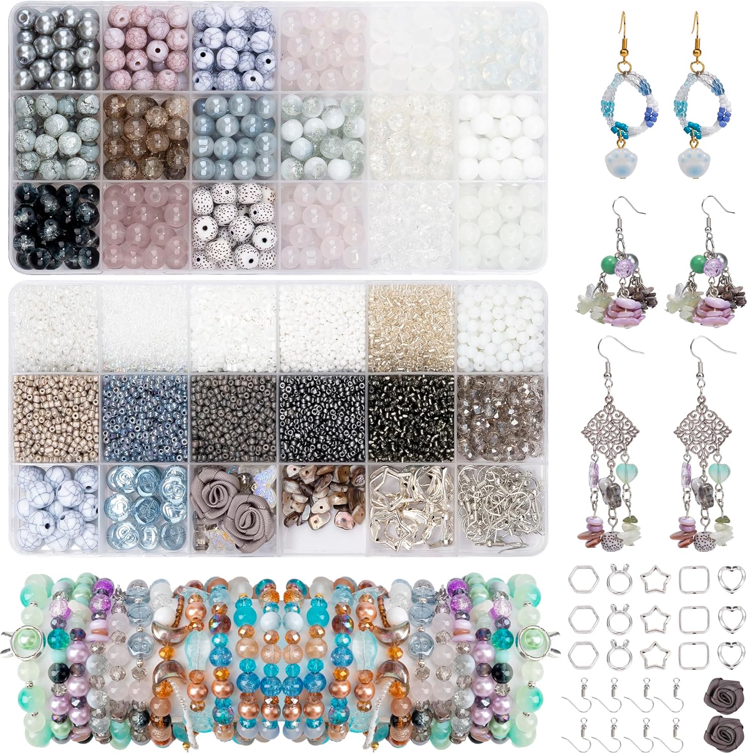 Amazon.com: 5573pcs Glass Beads for Jewelry Making, 34 Colors Crystal ...