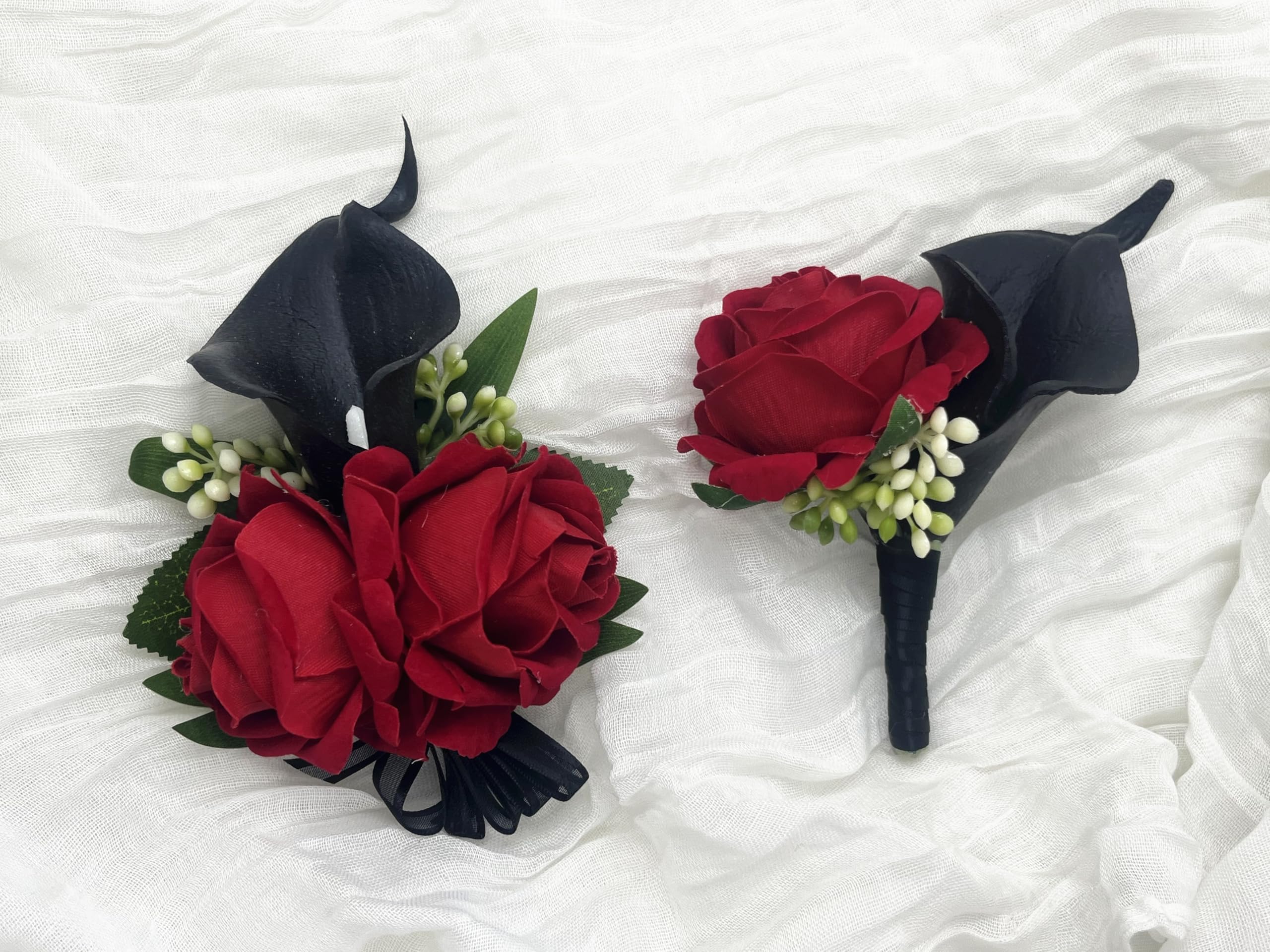 Amazon.com: DESUNESS Red Rose Wrist Corsage Wristlet Band Bracelet and ...