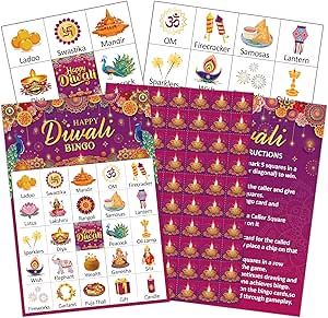 Amazon.com: Happy Diwali Bingo Game Cards, 34 Pcs Diwali Party Games ...