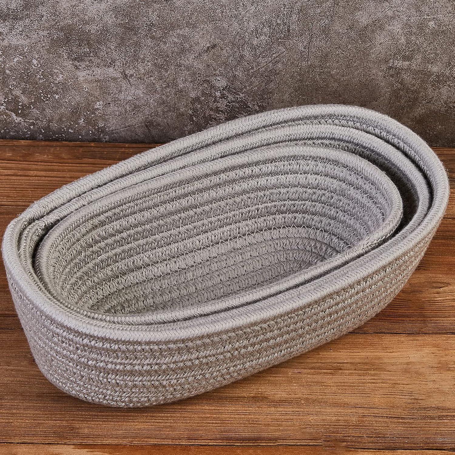 Amazon.com: Set of 3-Oval Storage Baskets Set-Natural Rope Woven ...
