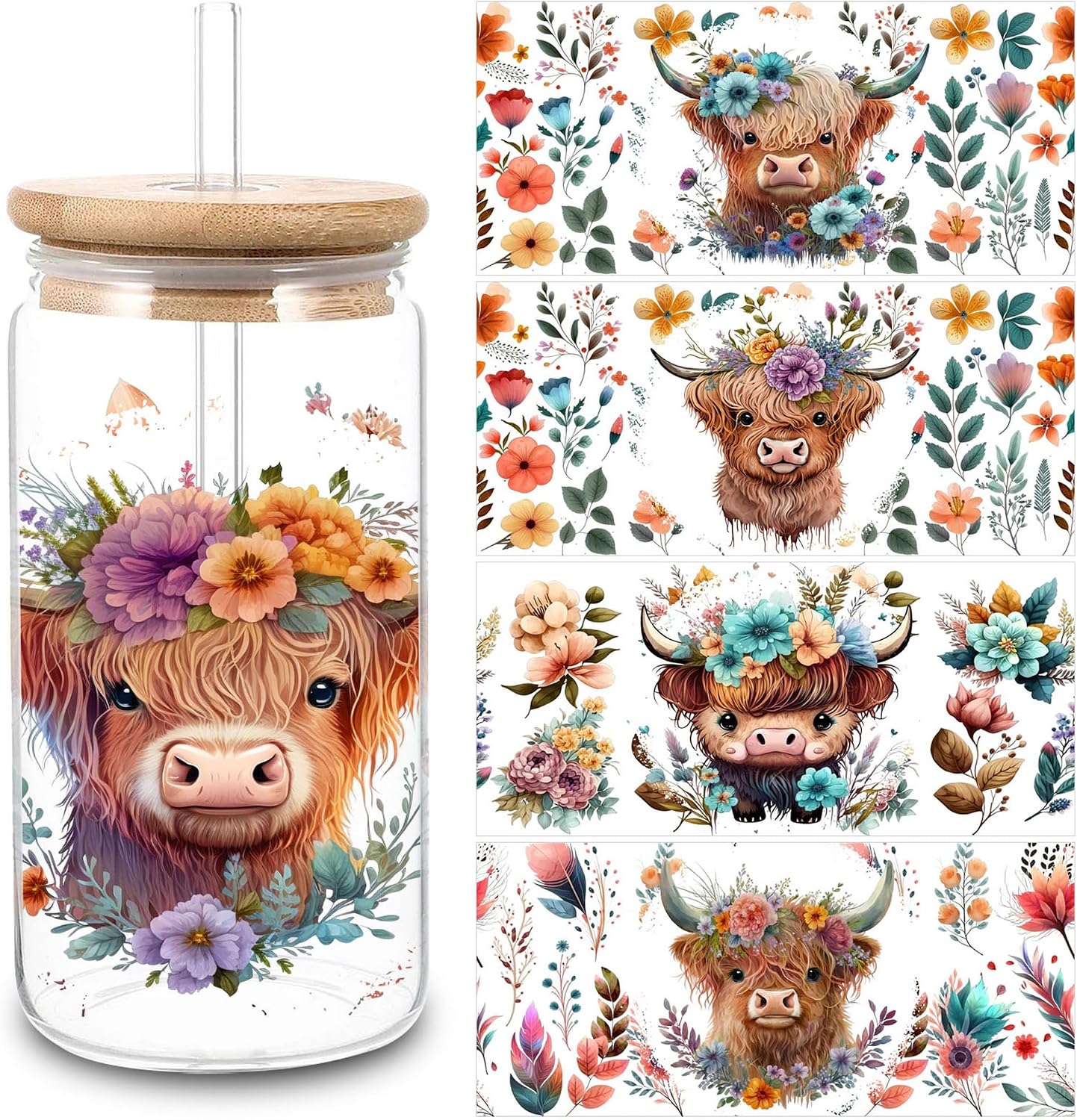 Amazon.com: 5 Sheets Animal Cow UV DTF Transfer Stickers, for Glass ...