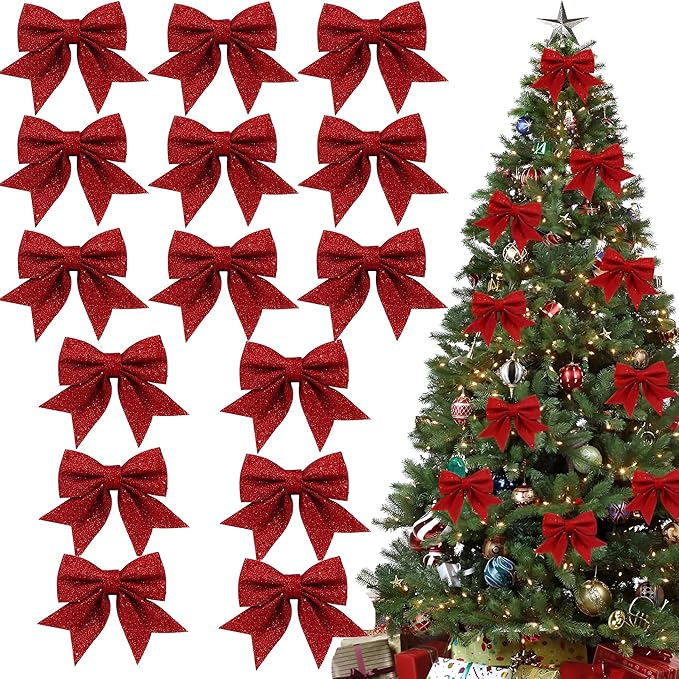 Pack of 15 12 x 15 cm Christmas Bows, Christmas Tree Bows Red ...