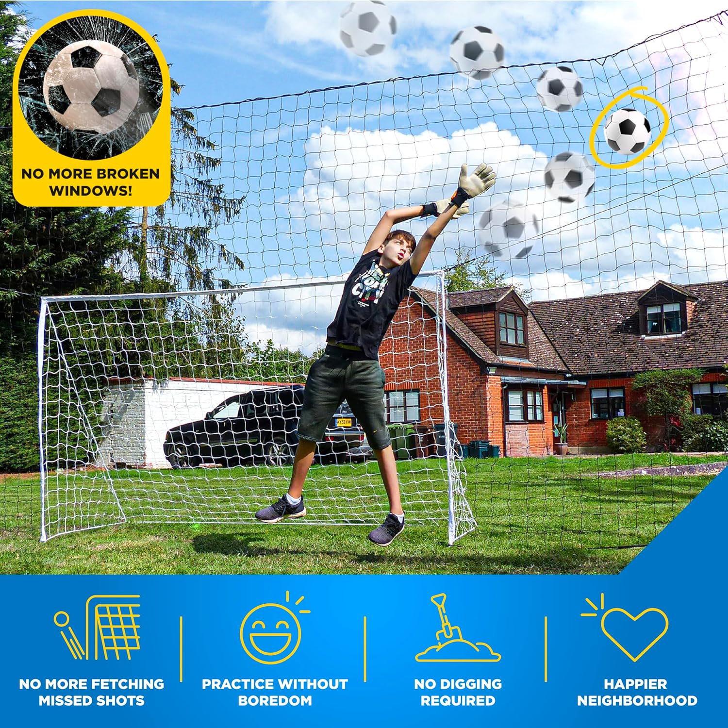 Open Goaaal Soccer Goal Net & Soccer Backstop Net with Rebounder ...