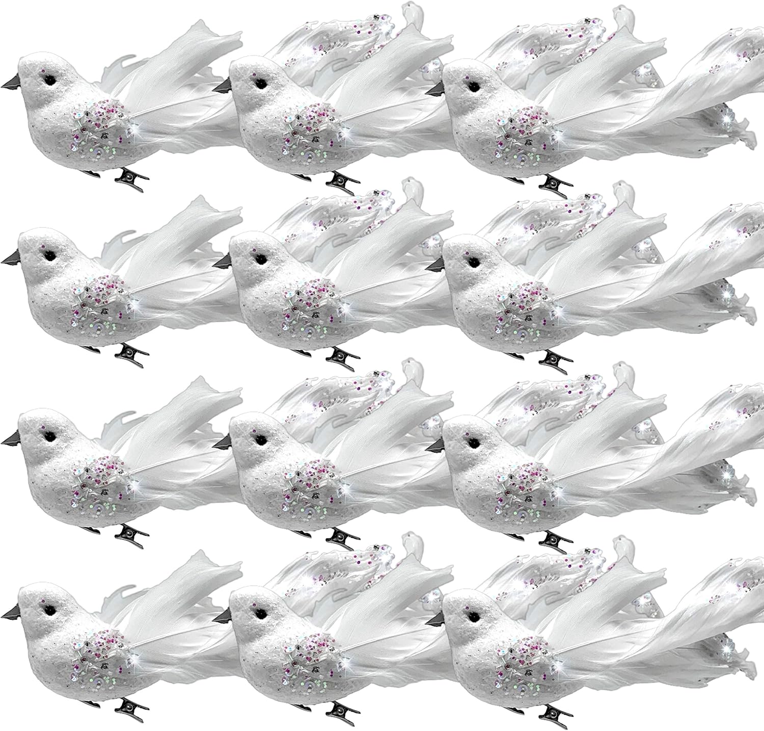 Amazon.com: BANBERRY DESIGNS Doves with Clips - White Feathered - Set ...