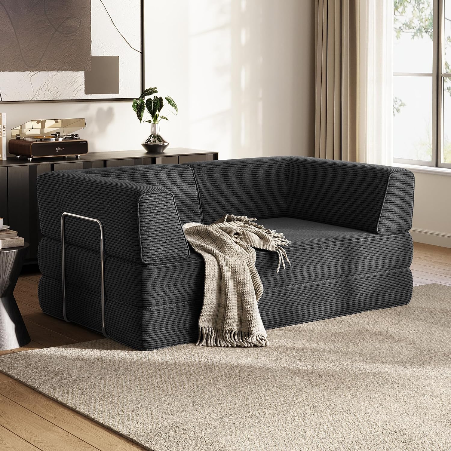 LINSY HOME Sofa Bed - Floor Sofa Bed with Pillow Back Support Armrest ...