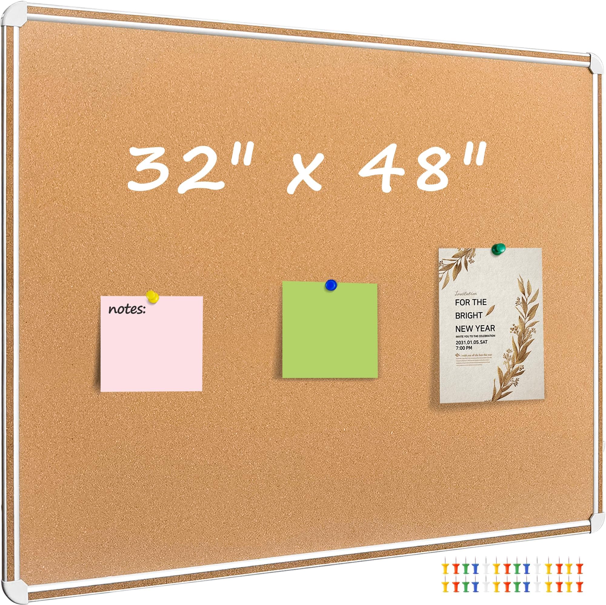 Amazon.com : Cork Bulletin Board, 48 X 32 Inches White Framed Message ...