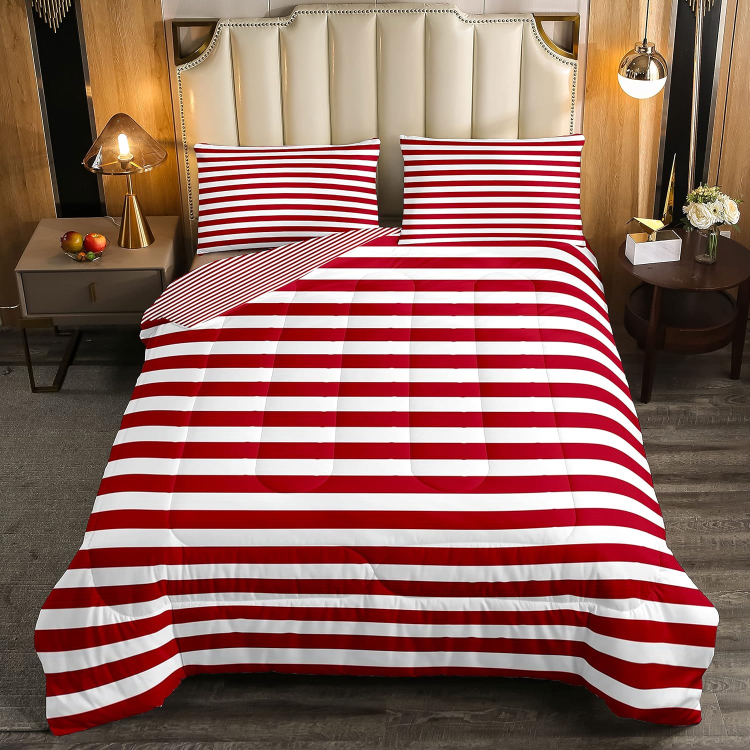 Amazon.com: Girl Stripe Comforter Set King Size Red White Ticking ...