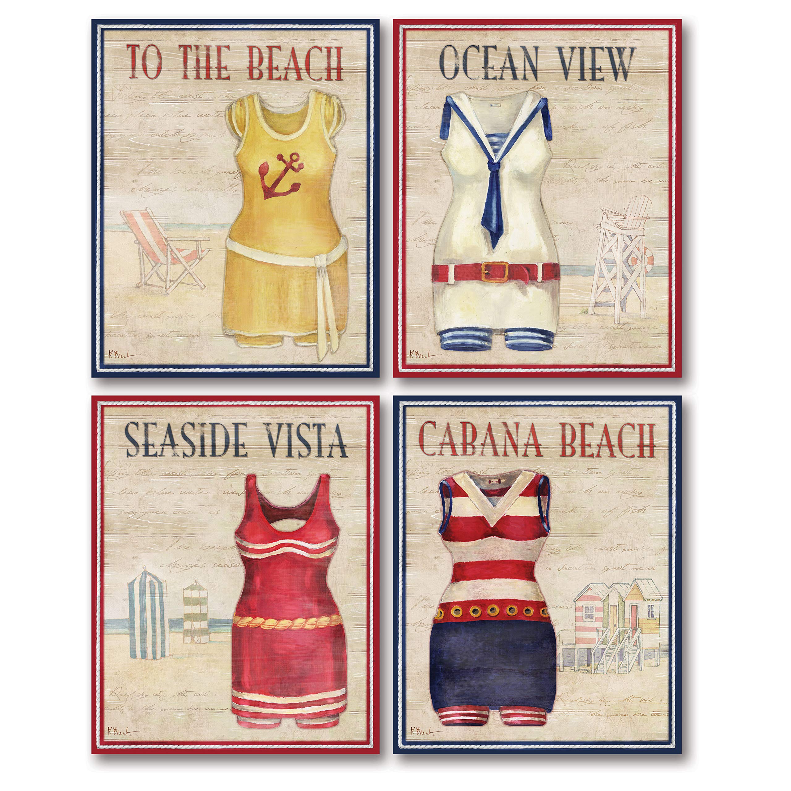 Amazon.com: Classic Vintage Bathing Suit Set; Coastal Decor; Four ...